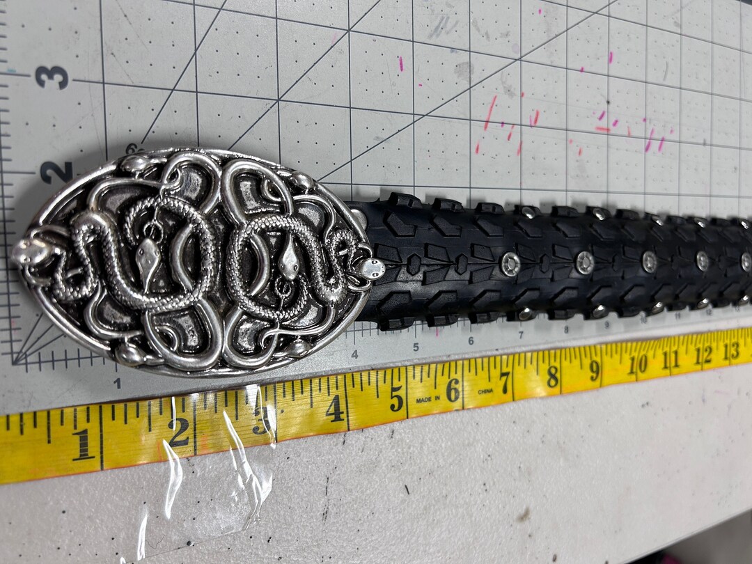 Recycled Bike Tire Belt silver Plated Snake Pit Buckle, Size 35-42 ...