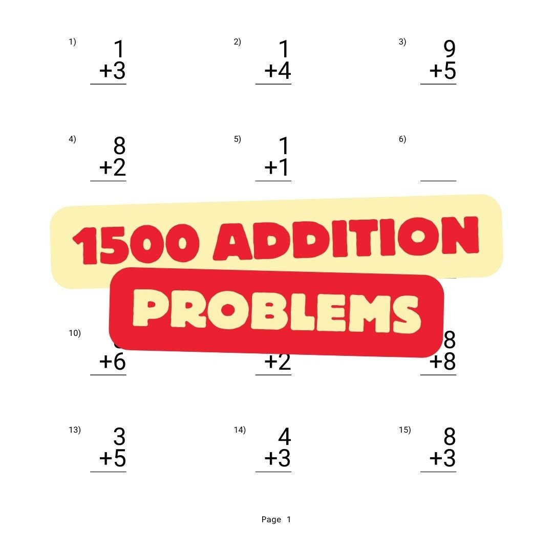 Addition Worksheets for Grade 1 Students - Etsy