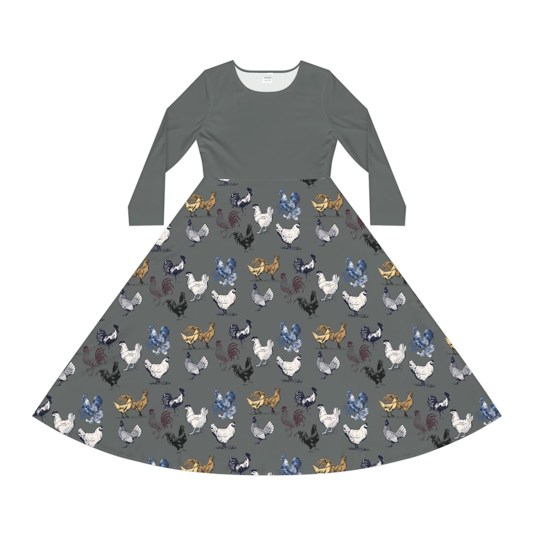 Chicken Dress Women's Long Sleeve Hen and Chickens Backyard Farmer ...