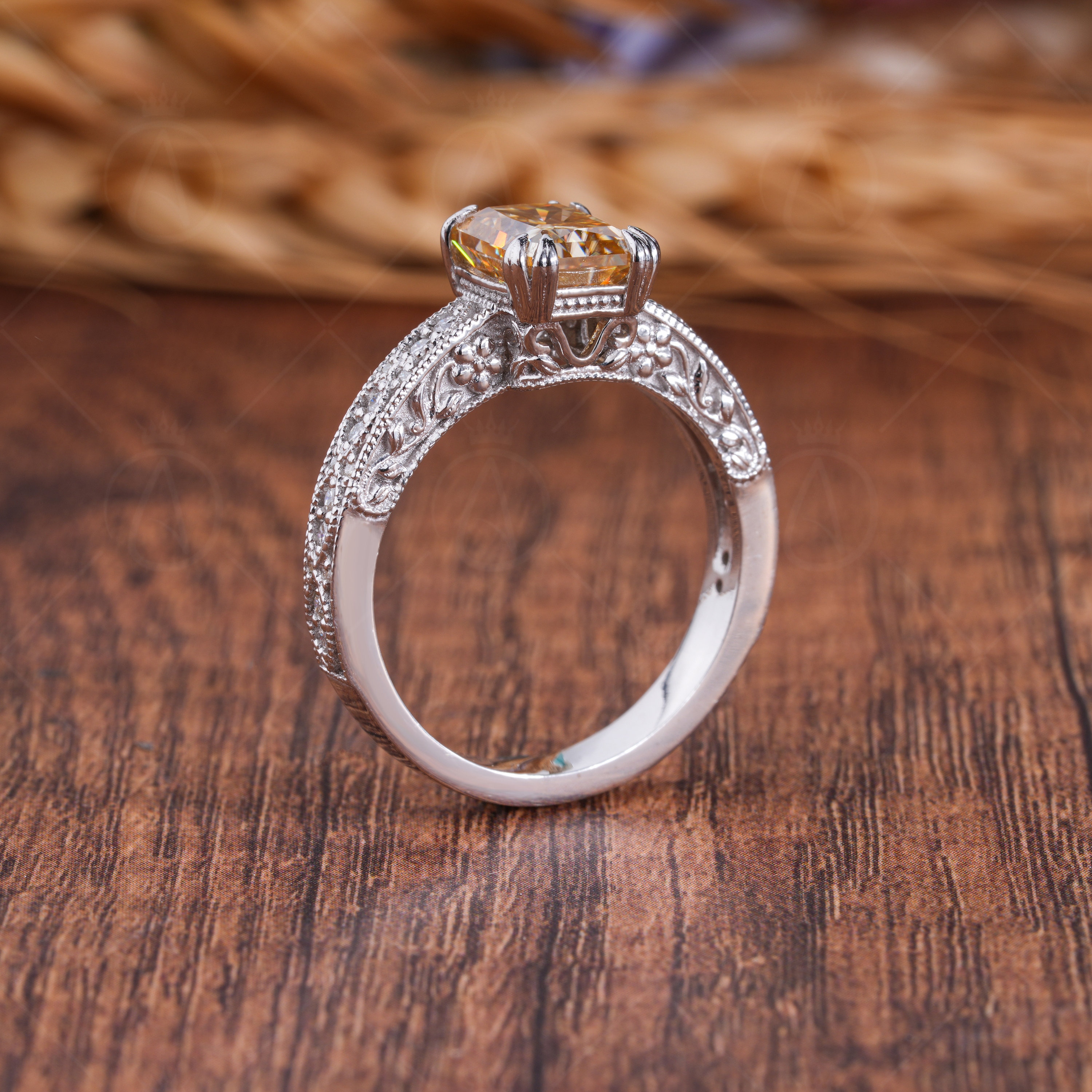 Champagne Color Radiant Cut Moissanite Engagement Ring, Brown Color ...