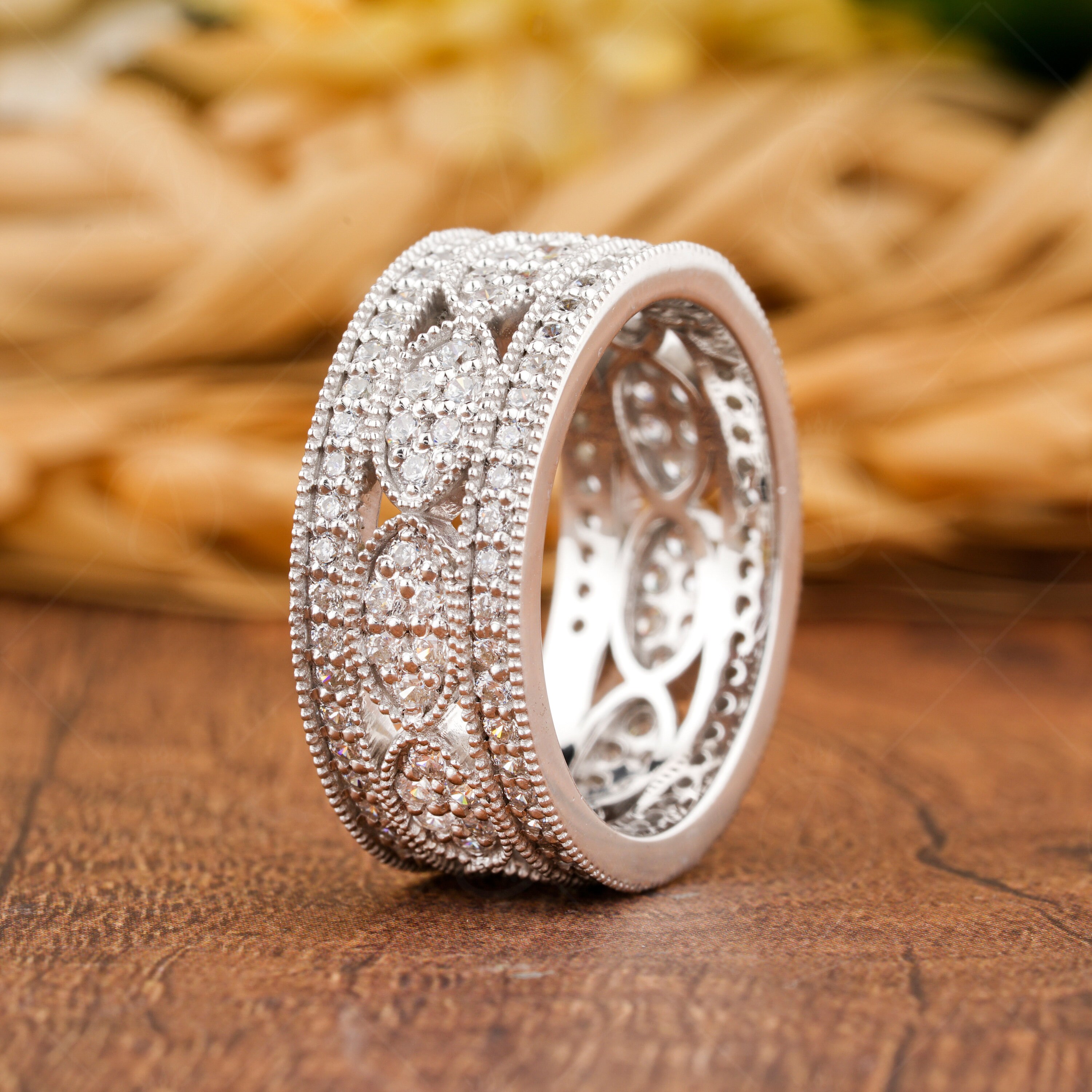 Vintage Filigree Anniversary Bands Women, Wide Full Eternity Band, Art ...