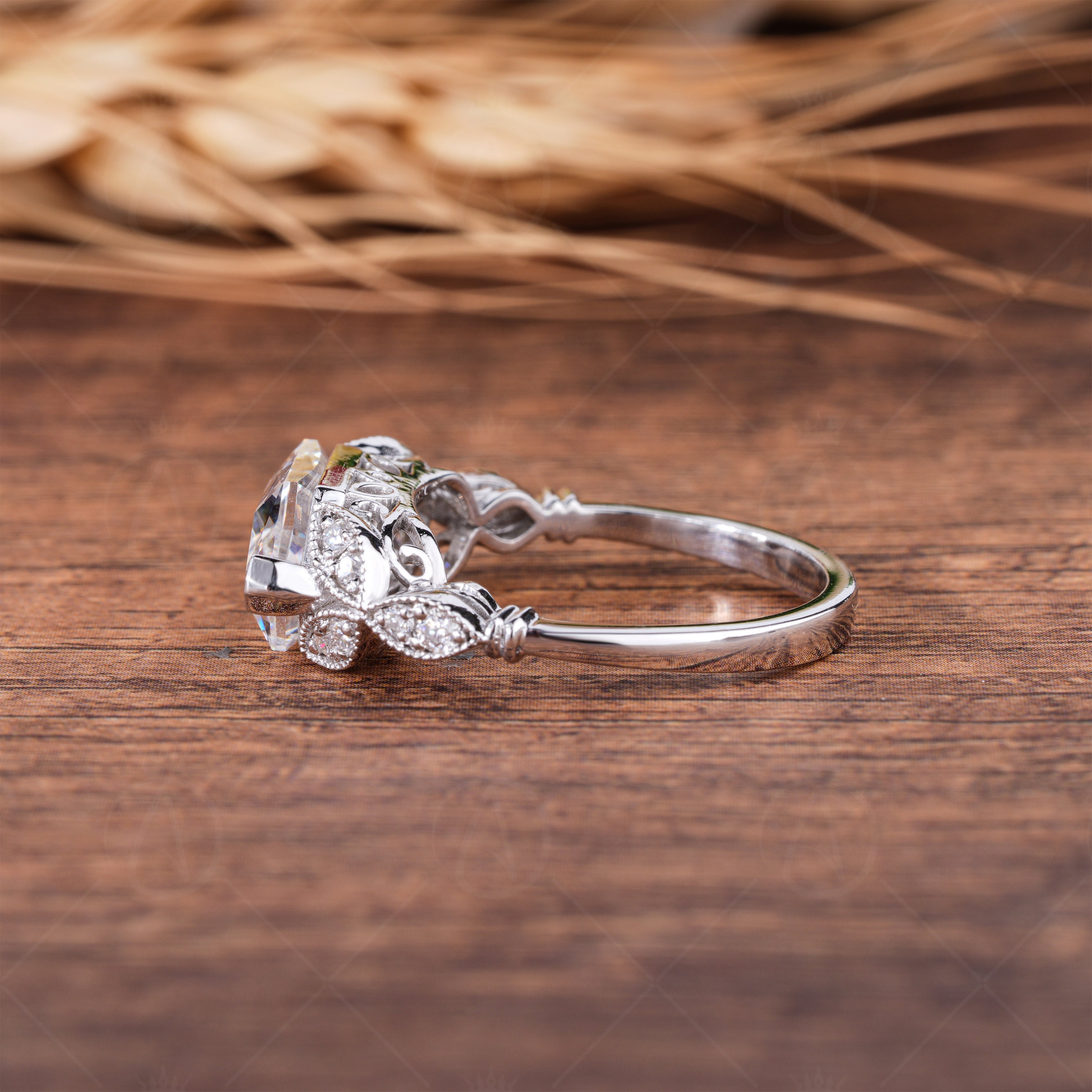 East West Dutch Marquise Cut Moissanite Ring, Art Deco Horizontal ...