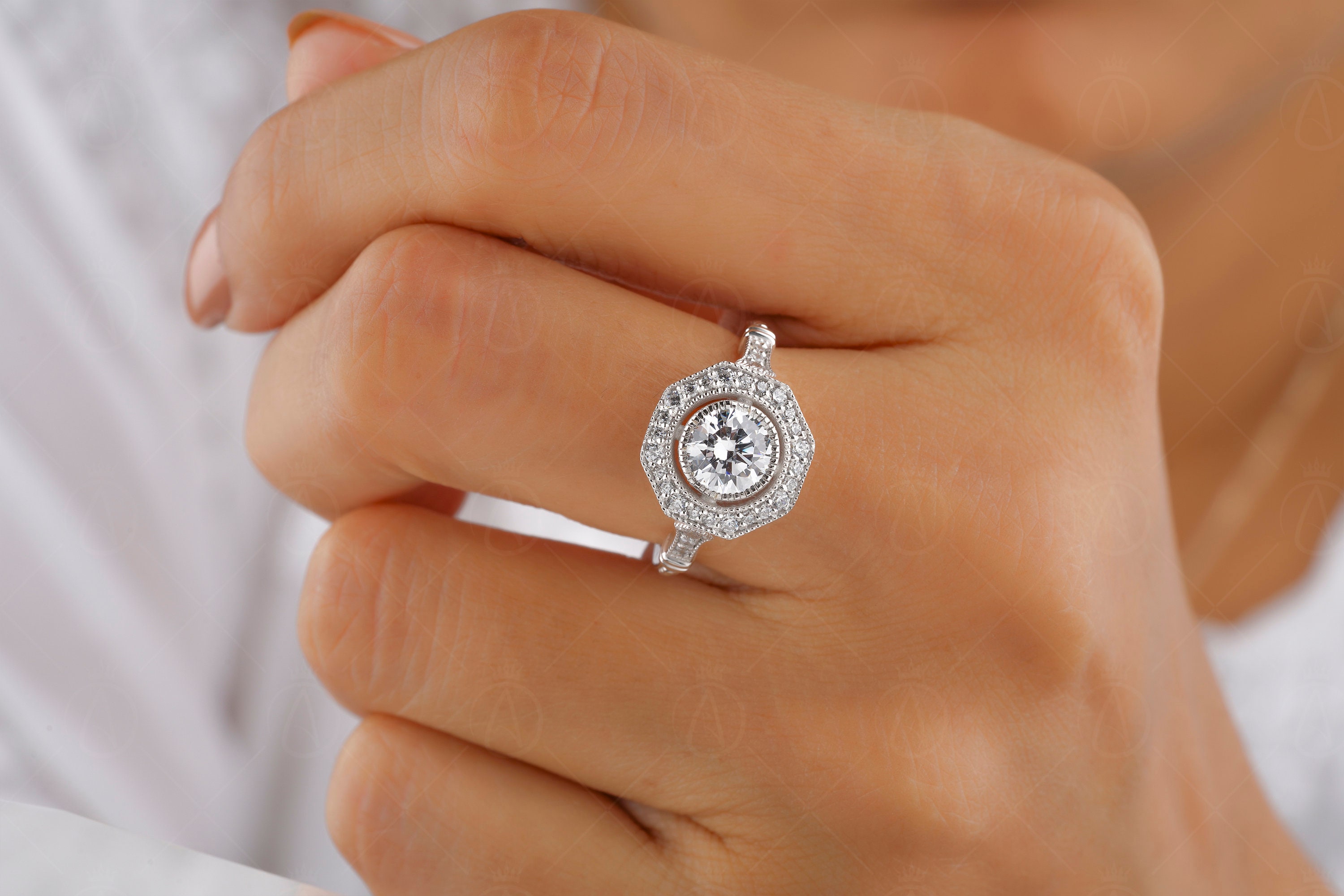 Octagon Shape Ring, Art Deco Style Moissanite Ring, Vintage Inspired ...