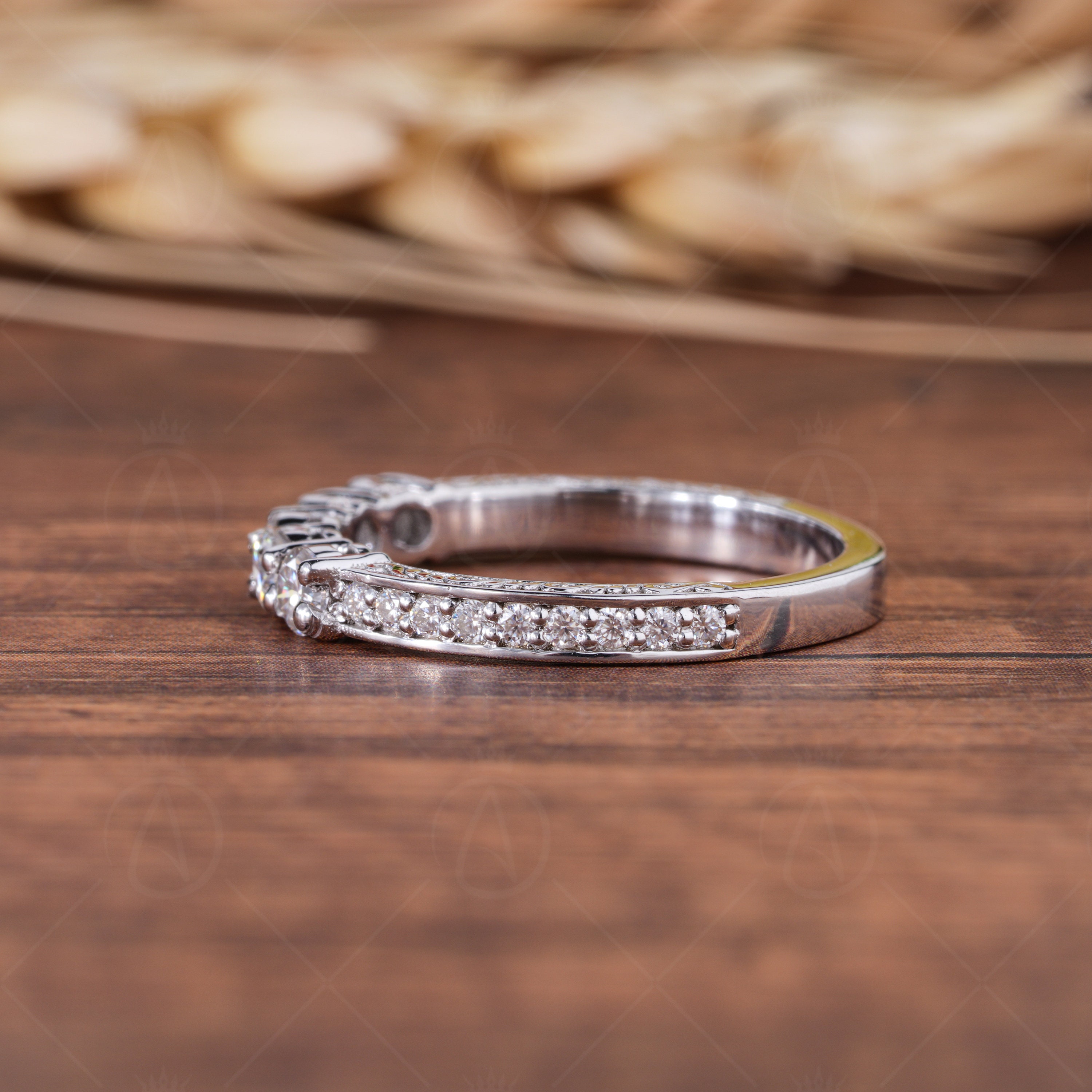 Antique Carved Vintage Wedding Bands Women, Engraved 5 Stone Stackable ...
