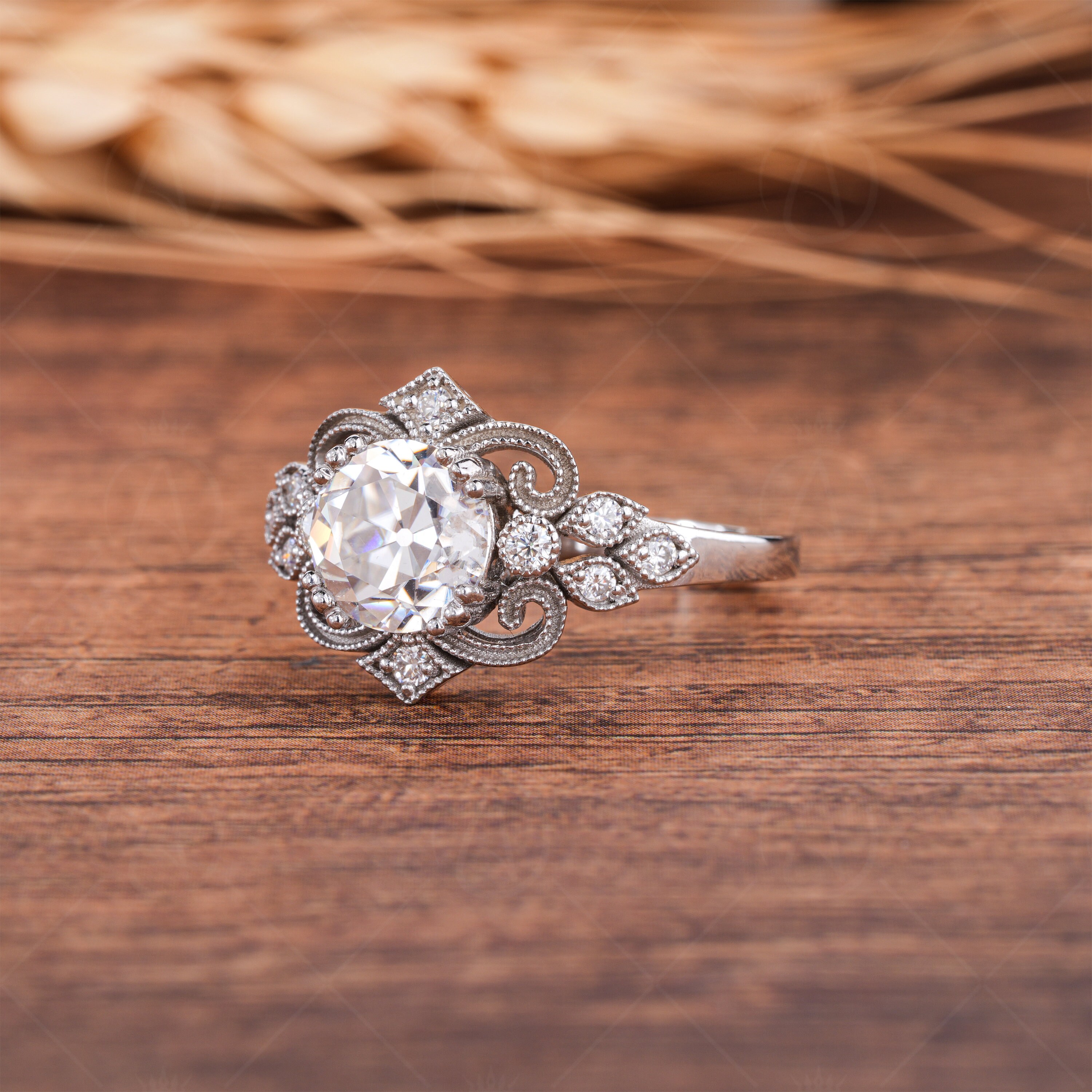 Vintage Filigree Moissanite Engagement Ring, Art Deco Victorian Style ...