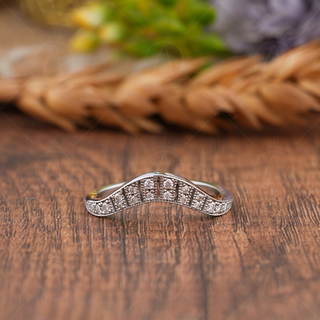 Contour Wedding Bands Women, Vintage Curved Band for Women, Milgrain ...
