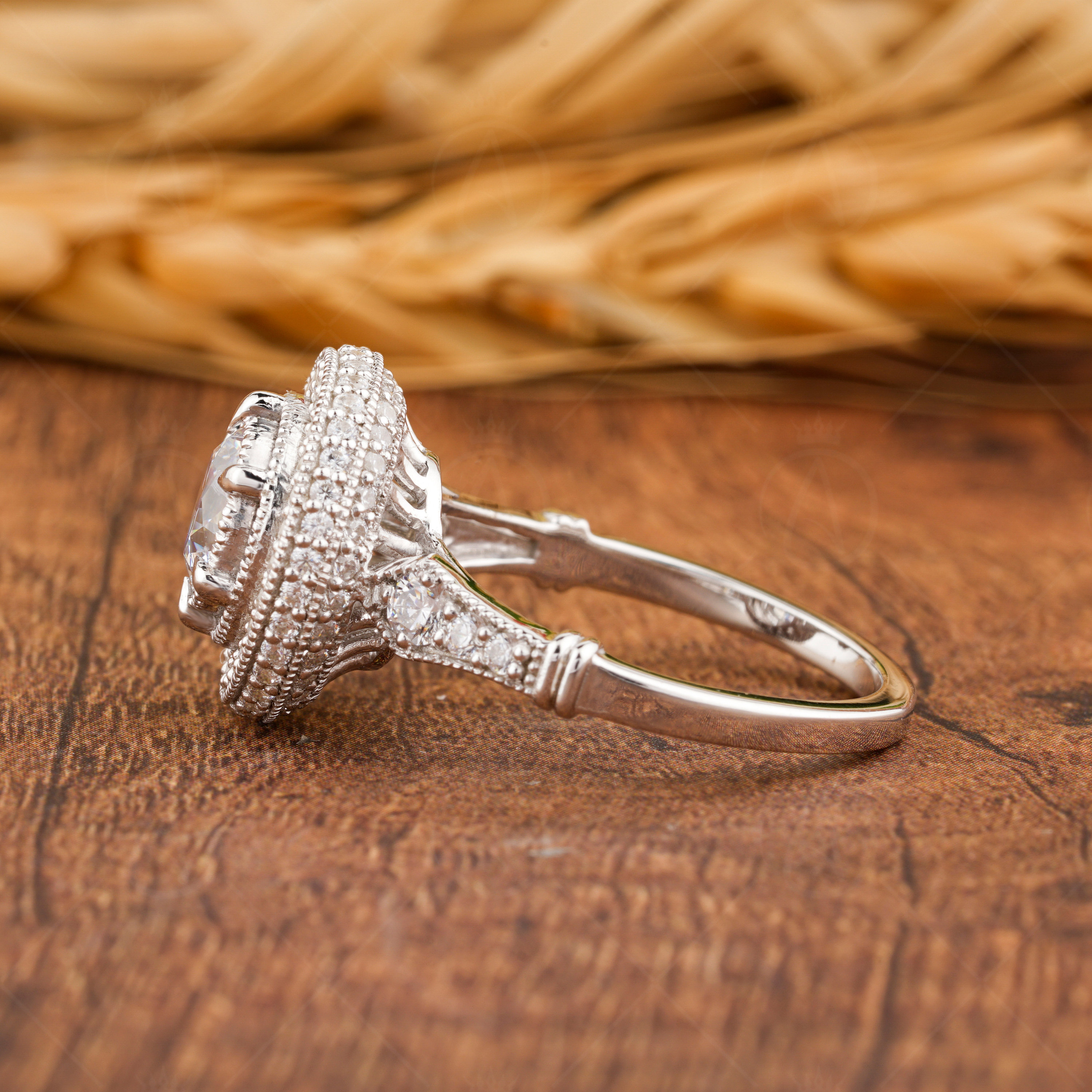 1930s Vintage Filigree Ring, Art Deco Moissanite Ring, Antique Halo ...