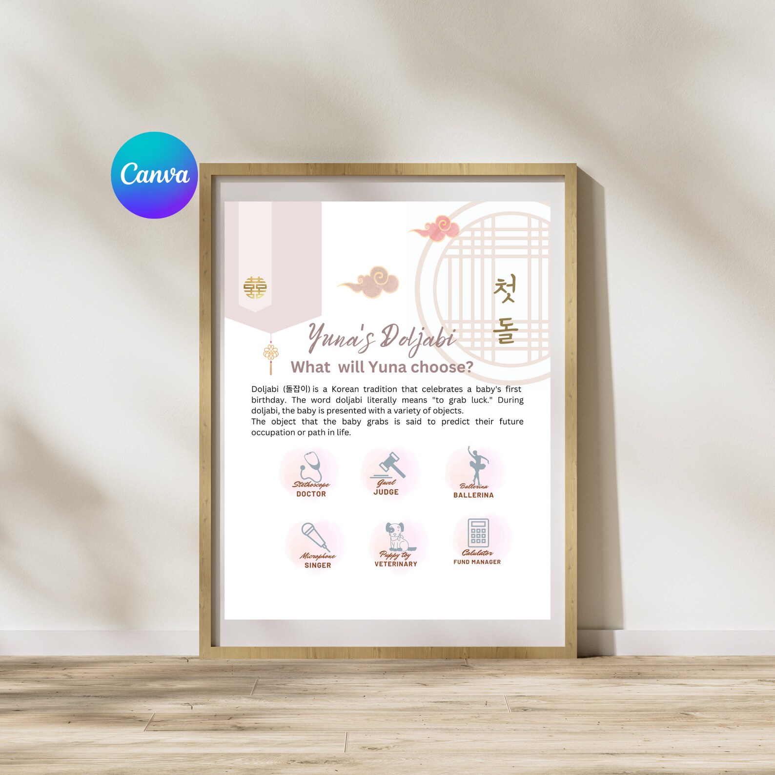 Korean Doljabi Board Diy Editable Sign Template for Dohl Party ...