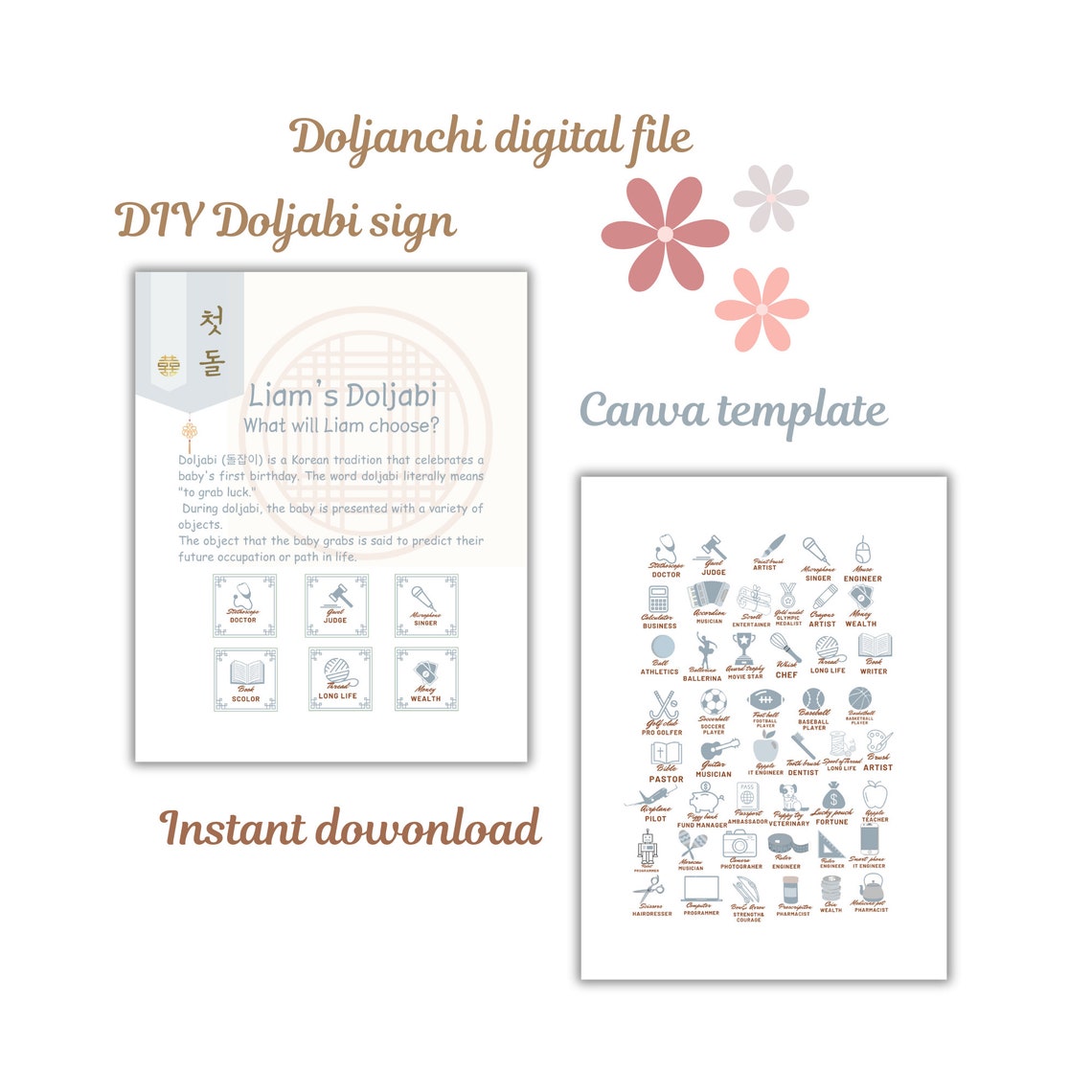 Korean Doljabi Board Doljabi Icon Sign Diy Editable Dol Sign Template ...