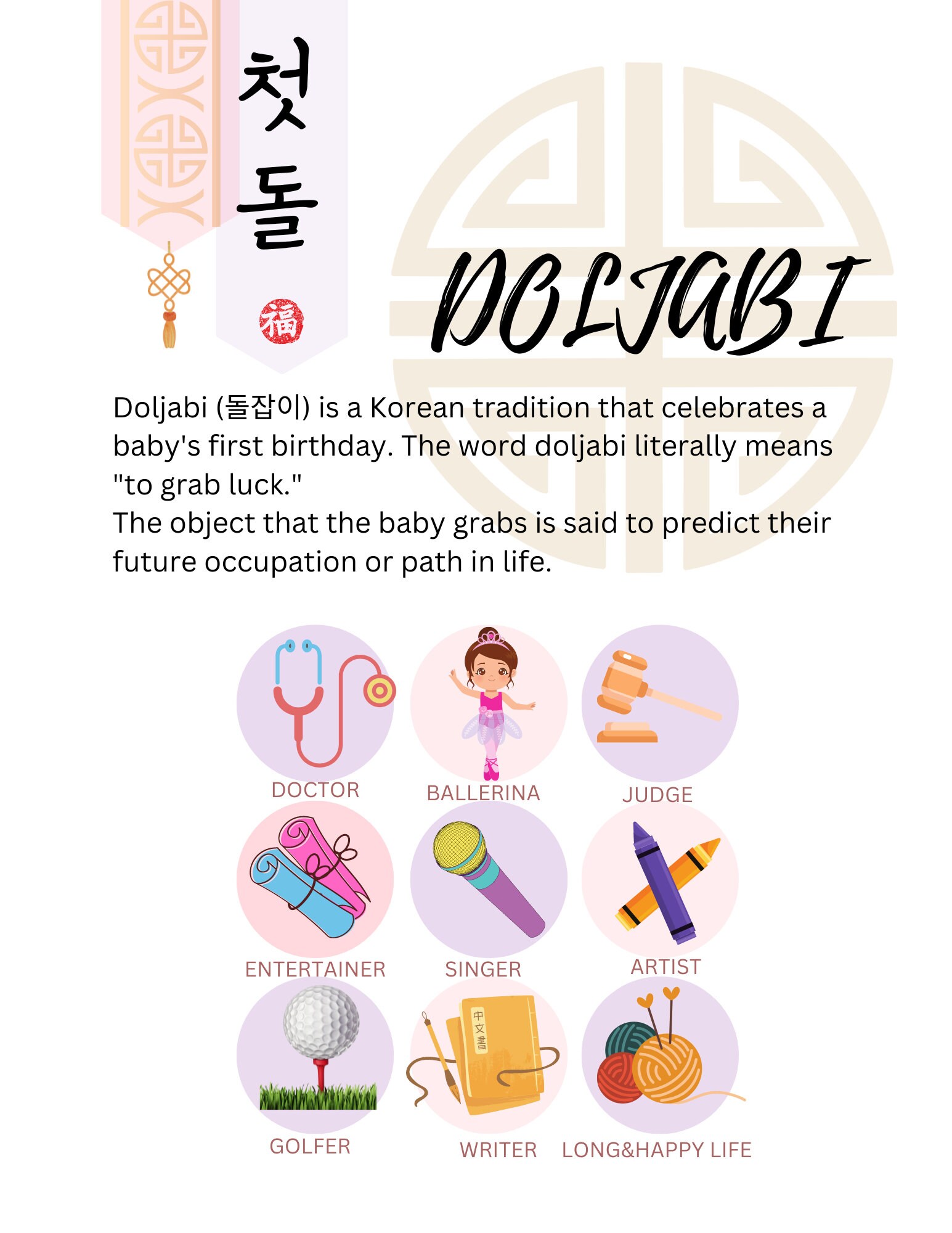 Doljabi Kit for Korean Birthday Celebrtion Dohl Decor Dohl Table ...