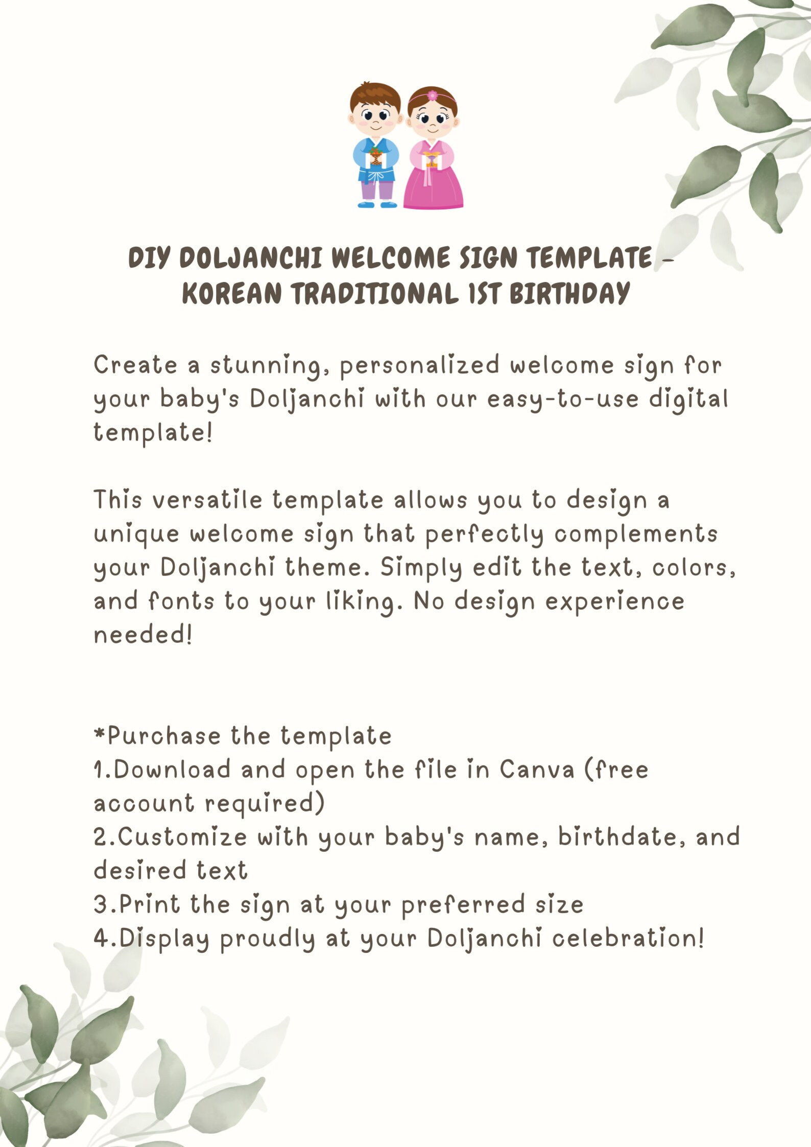 Korean Baek Il Diy Editable Welcome Sign Template for Dohl Party ...