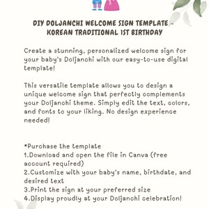 Korean Baek Il Diy Editable Welcome Sign Template for Dohl Party ...