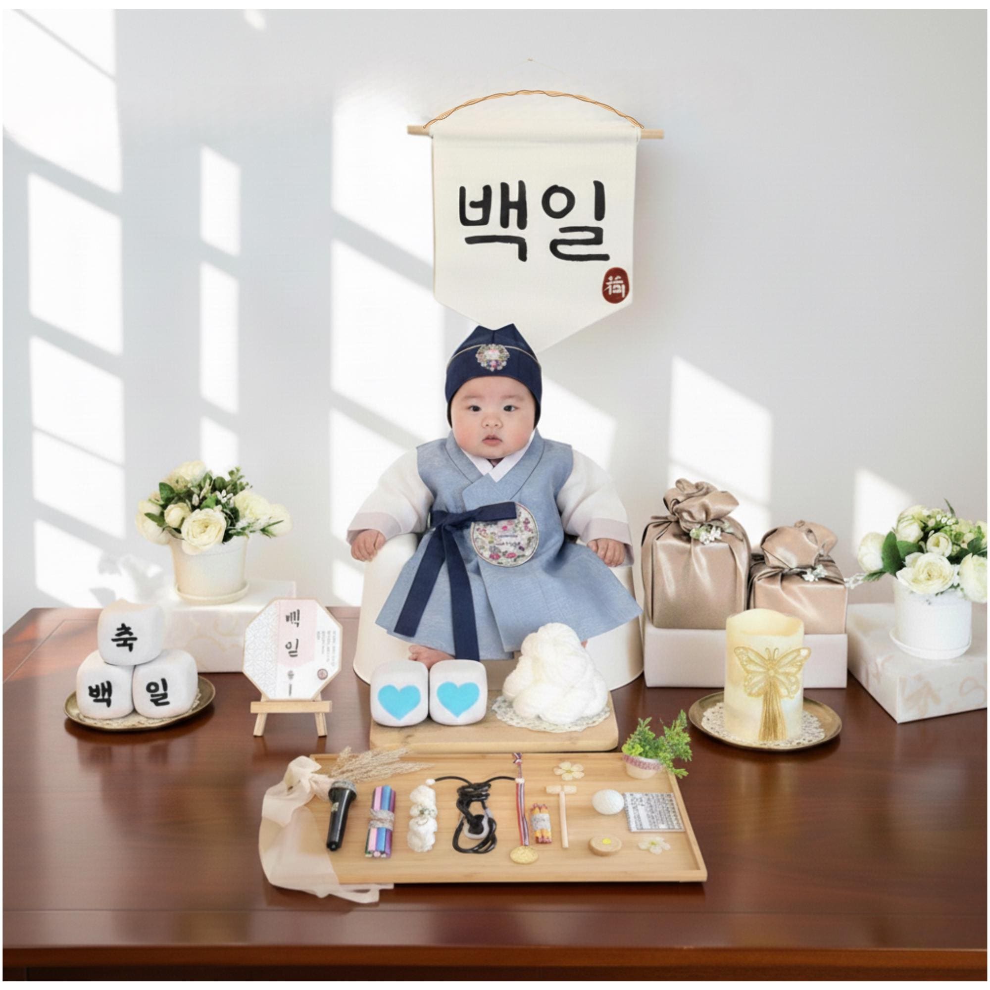 Korean TRADITIONAL DOHL TABLE 백일 Baekil Table Party Set for Korean Baby ...