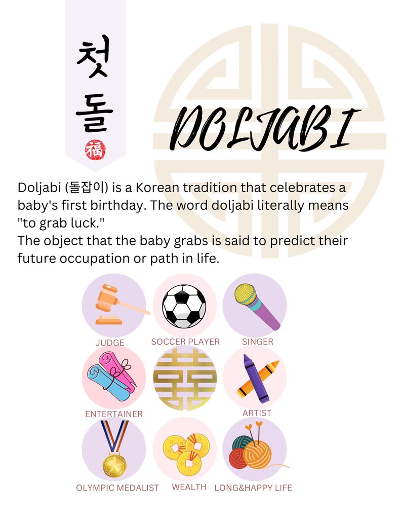 Doljabi for Girl Boy 돌잡이 Dohl Party Set for Korean Baby Doljanchi ...