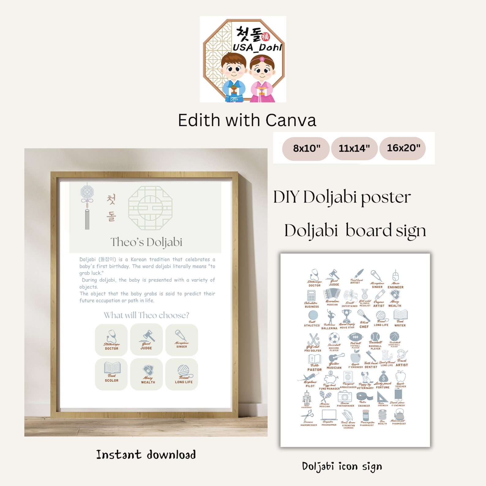 Korean Doljabi Board Doljabi Icon Sign Diy Editable Dol Sign Template ...