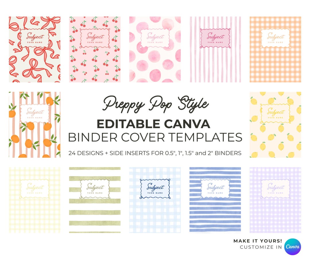 Preppy Binder Covers: Editable Canva Templates (digital Download) - Etsy