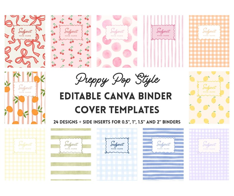 Preppy Binder Covers: Editable Canva Templates (digital Download) - Etsy