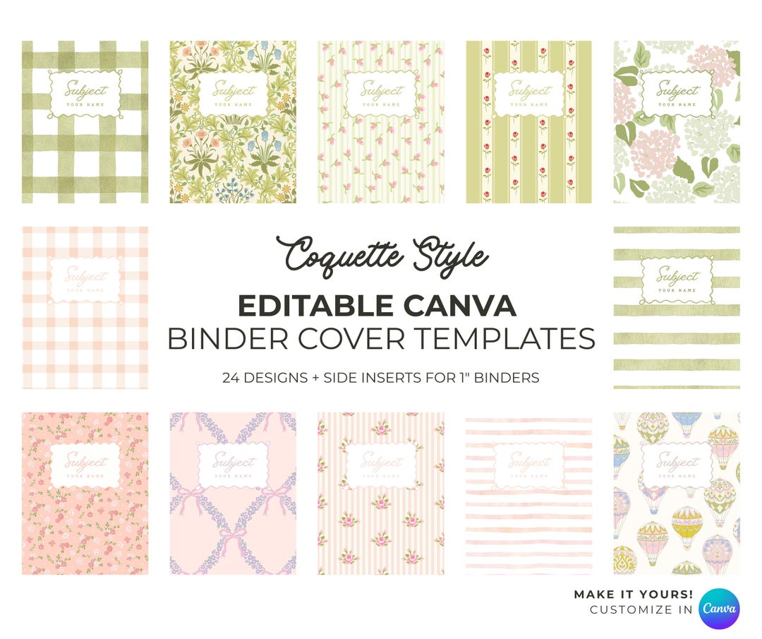 Coquette Binder Covers: Editable Canva Templates (digital Download) - Etsy