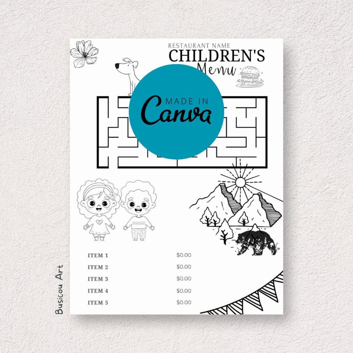 Printable Kid's Menu Template CANVA Kid's Menu, Printable Menu ...