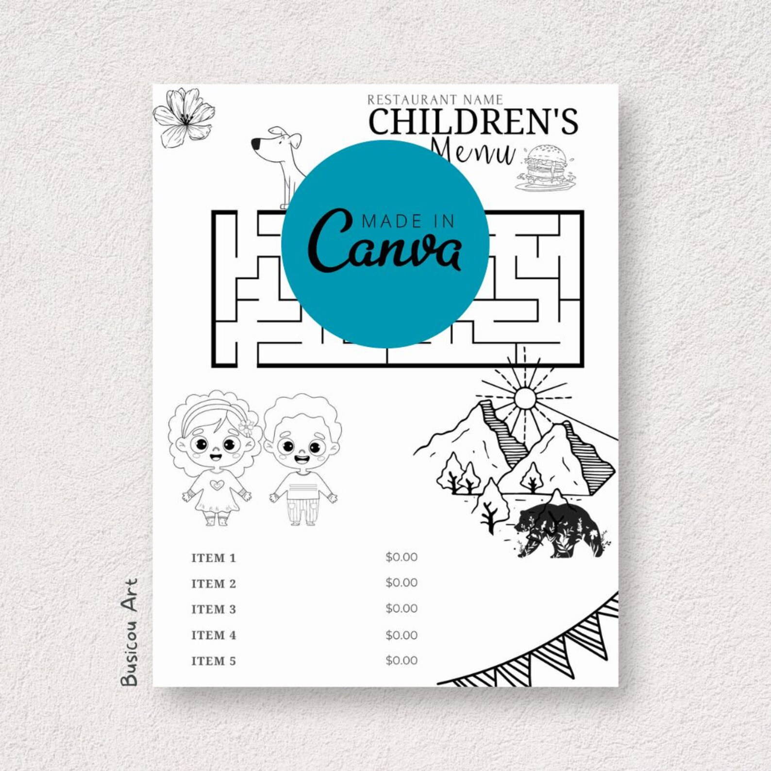 Printable Kid's Menu Template CANVA Kid's Menu, Printable Menu ...