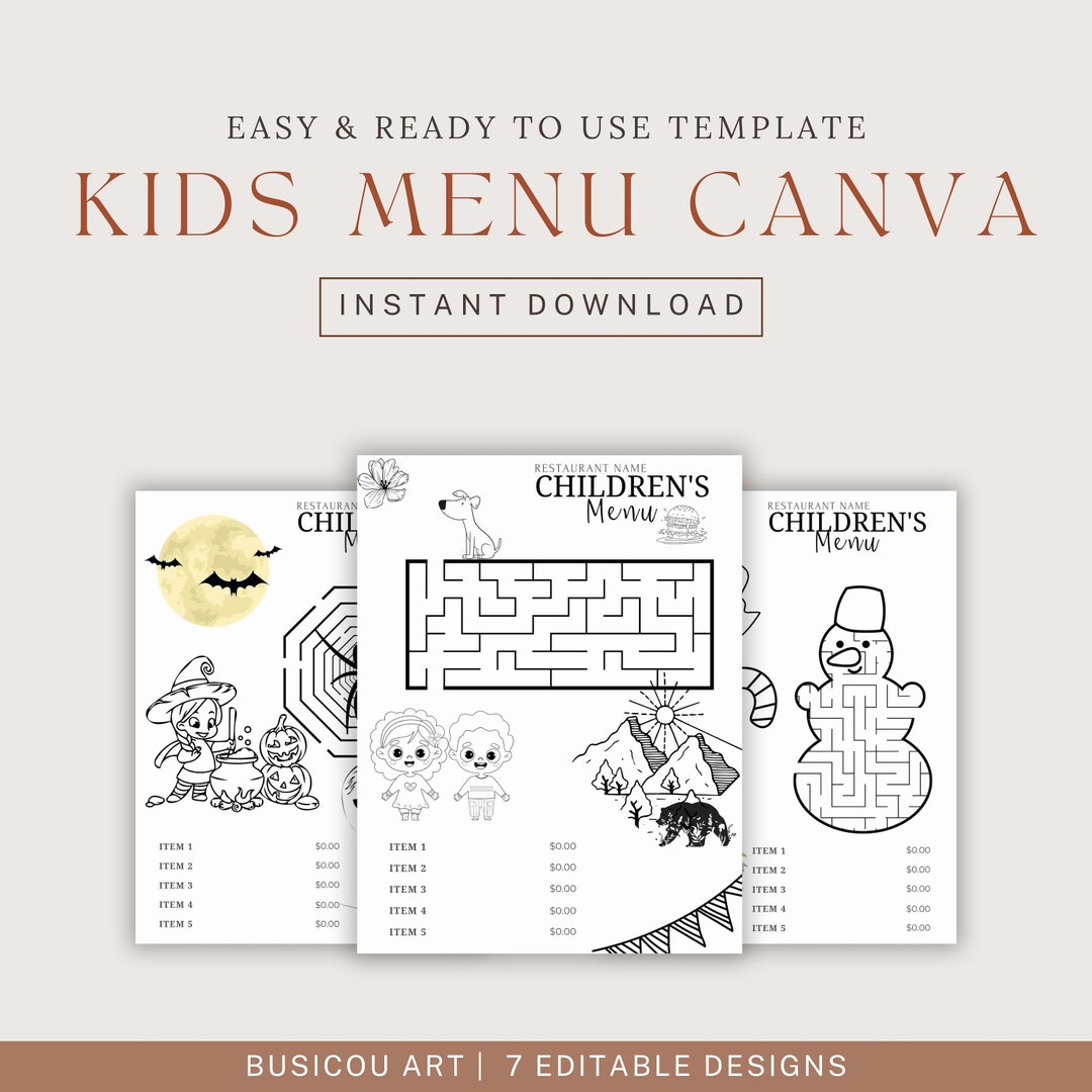 Printable Kid's Menu Template CANVA Kid's Menu, Printable Menu ...