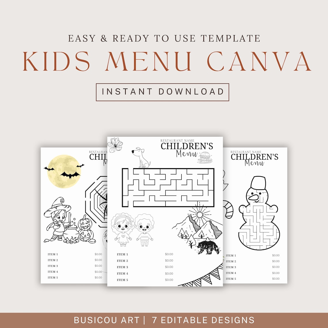 Printable Kid's Menu Template CANVA Kid's Menu, Printable Menu ...
