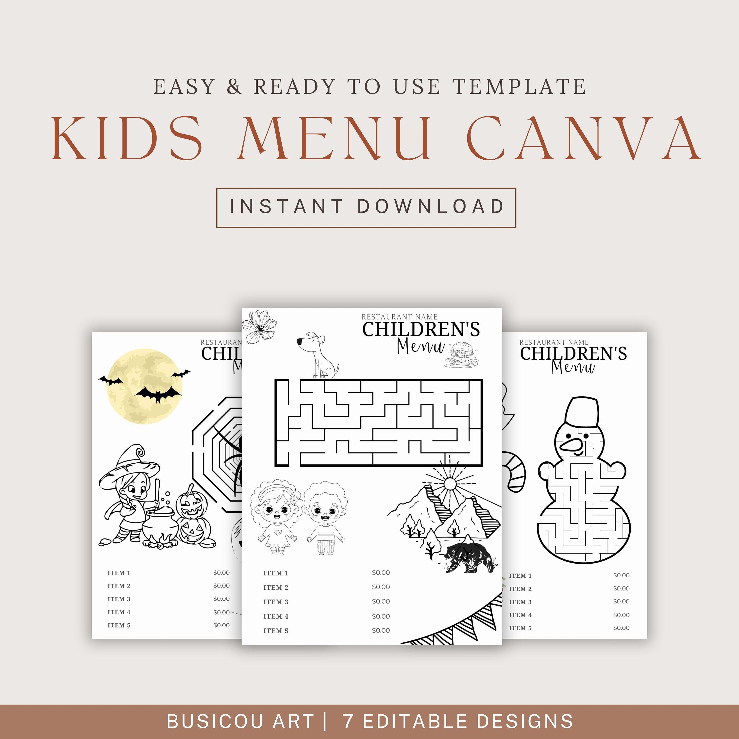 Printable Kid's Menu Template CANVA Kid's Menu, Printable Menu ...