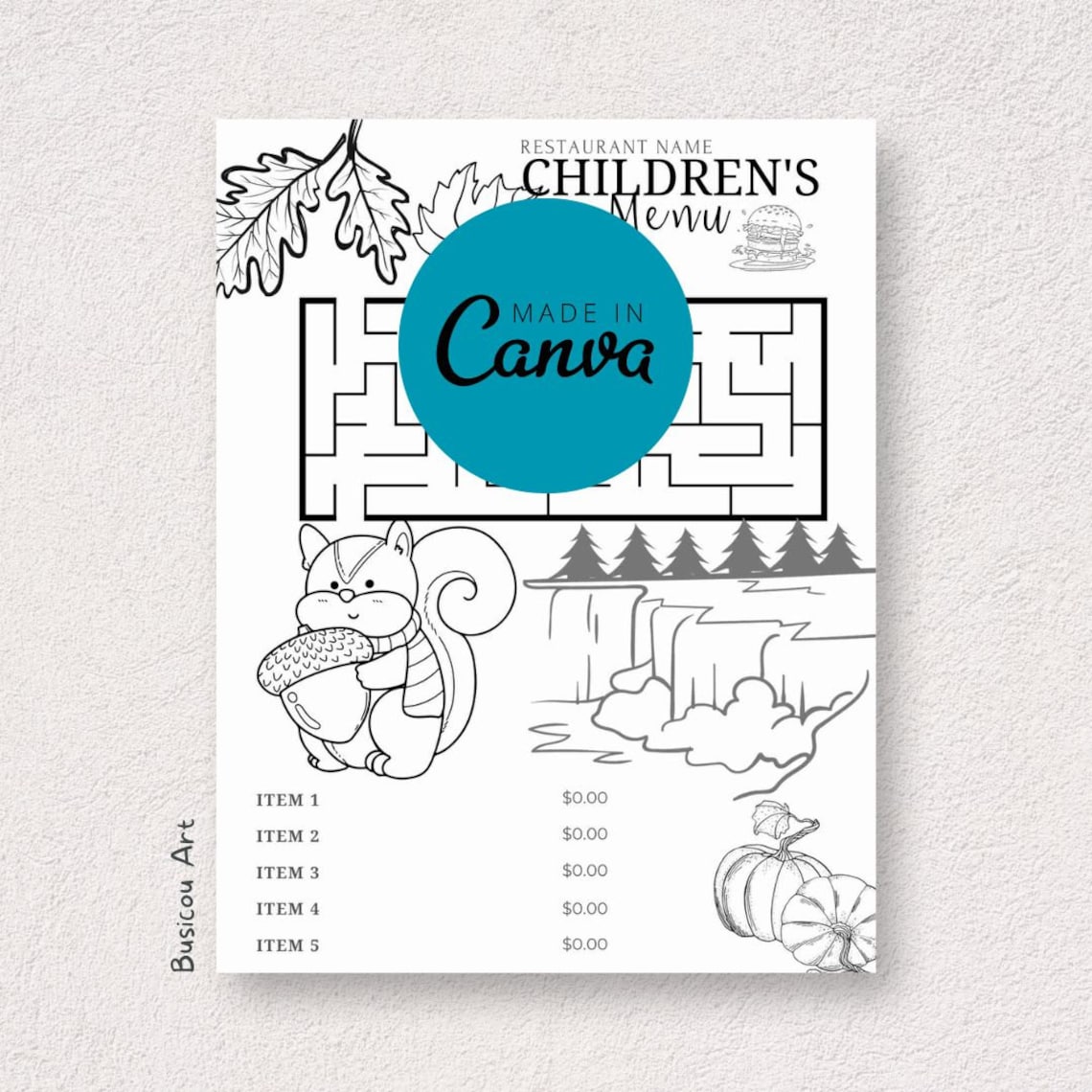 Printable Kid's Menu Template CANVA Kid's Menu, Printable Menu ...