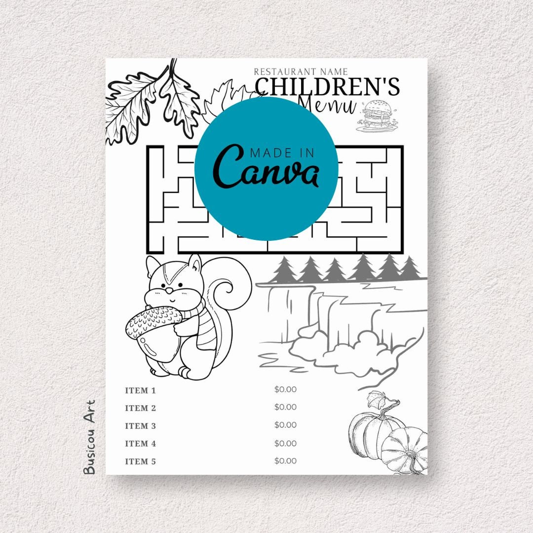 Printable Kid's Menu Template CANVA Kid's Menu, Printable Menu ...