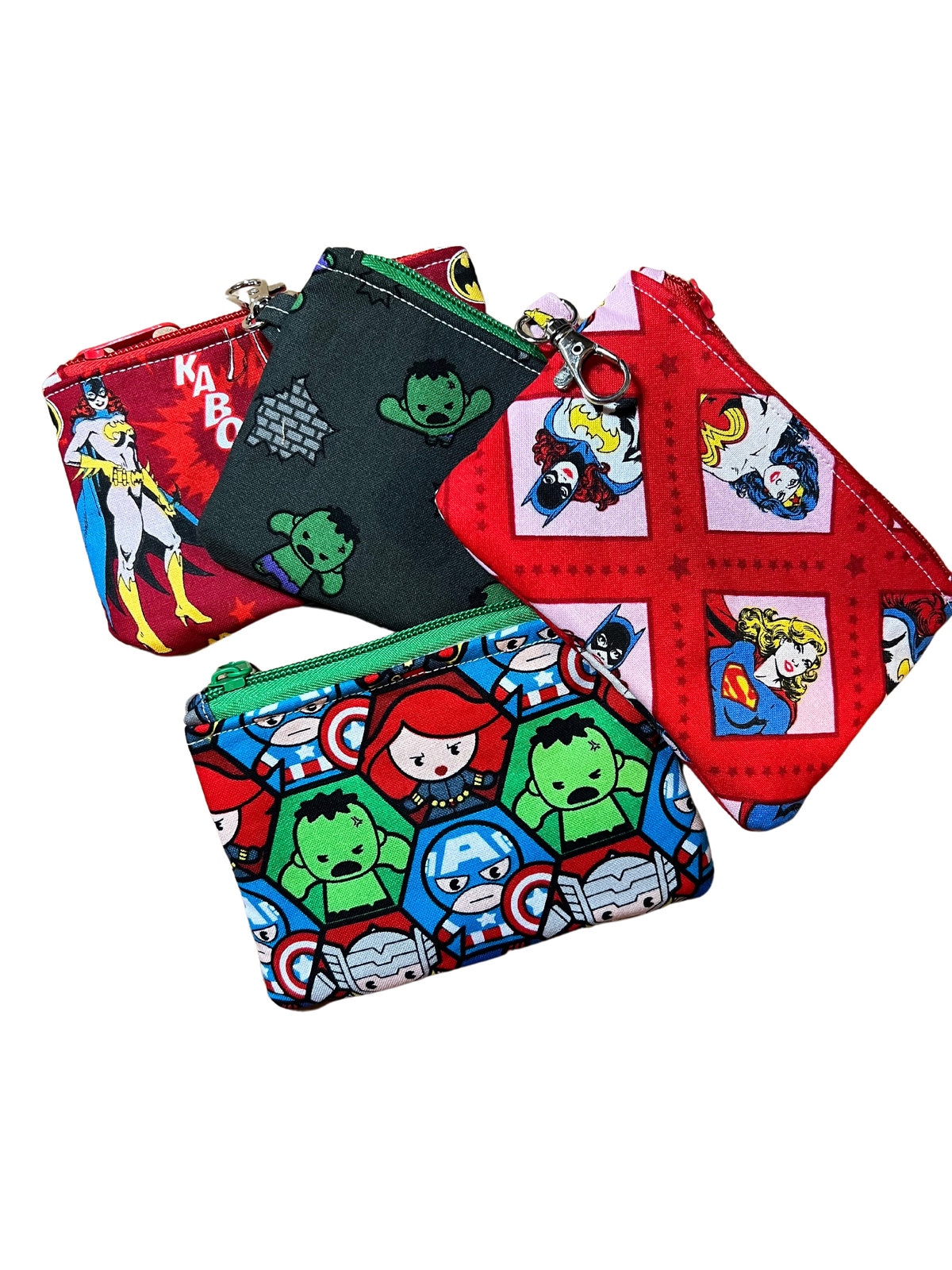 Superheros Fabric Zipper Pouch, Marvel and DC Comics Clip-on Pouch ...