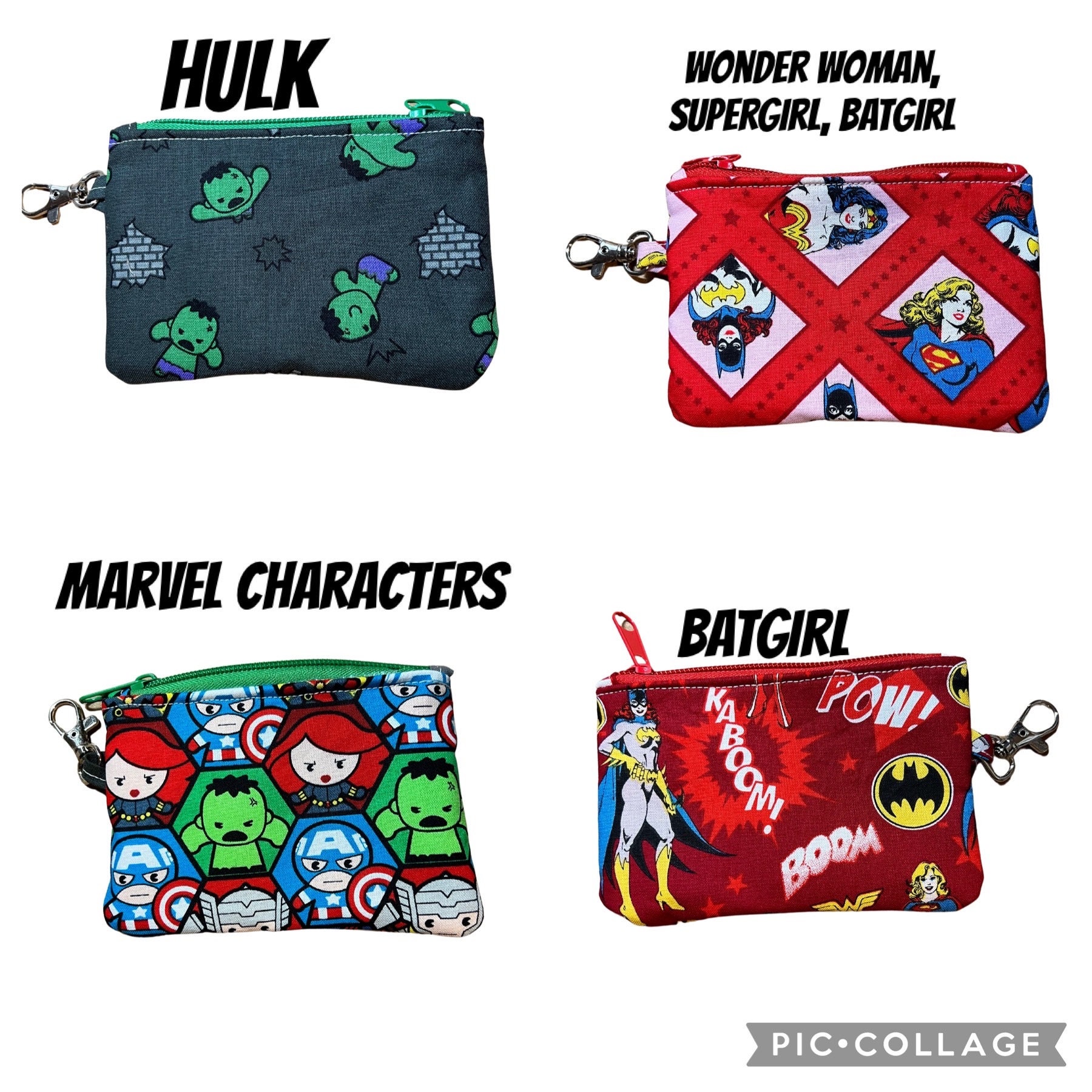 Superheros Fabric Zipper Pouch, Marvel and DC Comics Clip-on Pouch ...