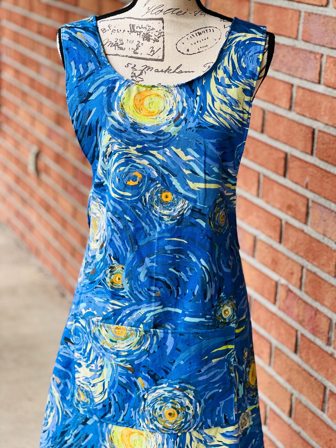 Starry Night Apron, Starry Night Cross-back Handmade Apron, Vintage ...