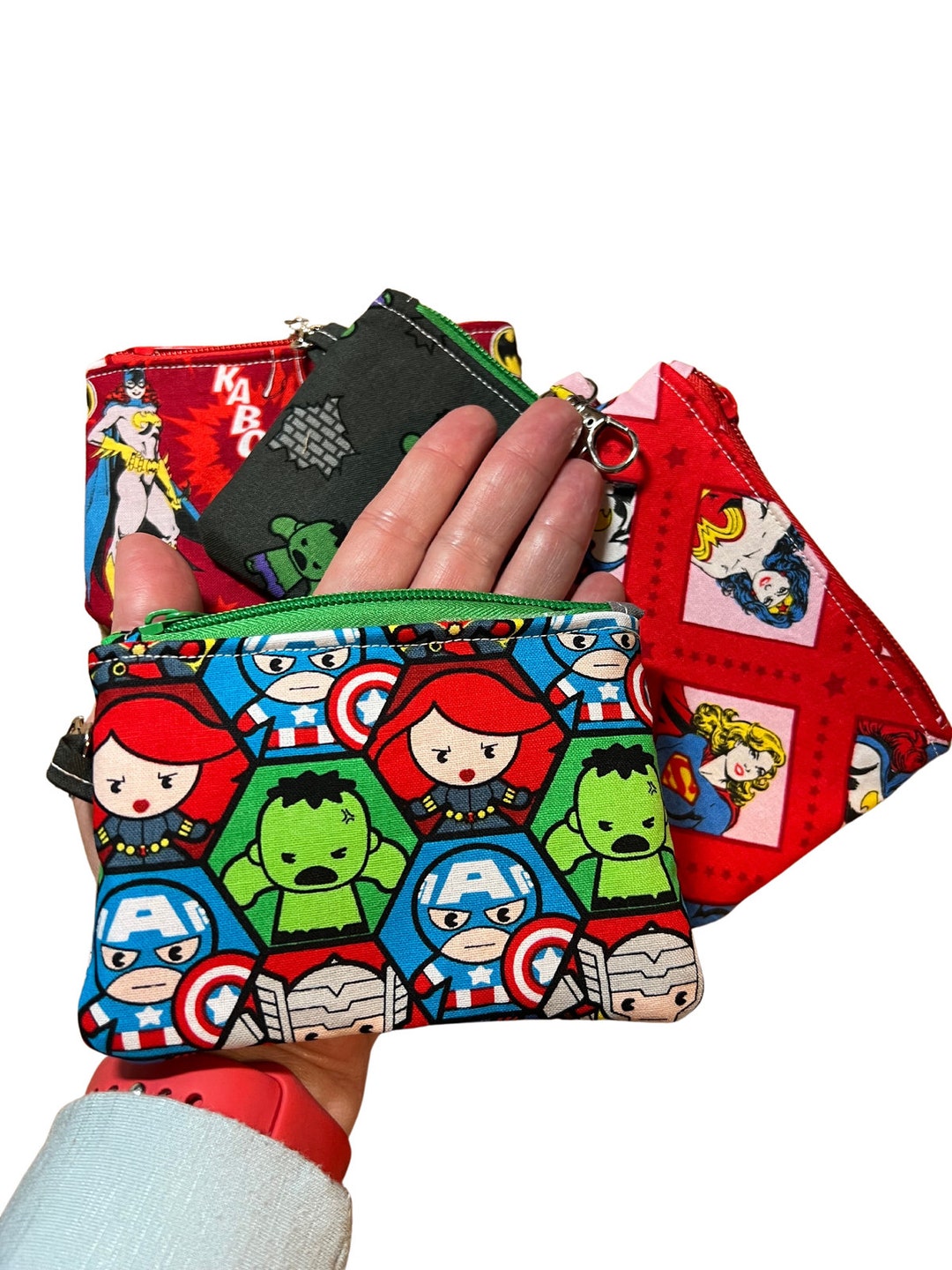 Superheros Fabric Zipper Pouch, Marvel and DC Comics Clip-on Pouch ...