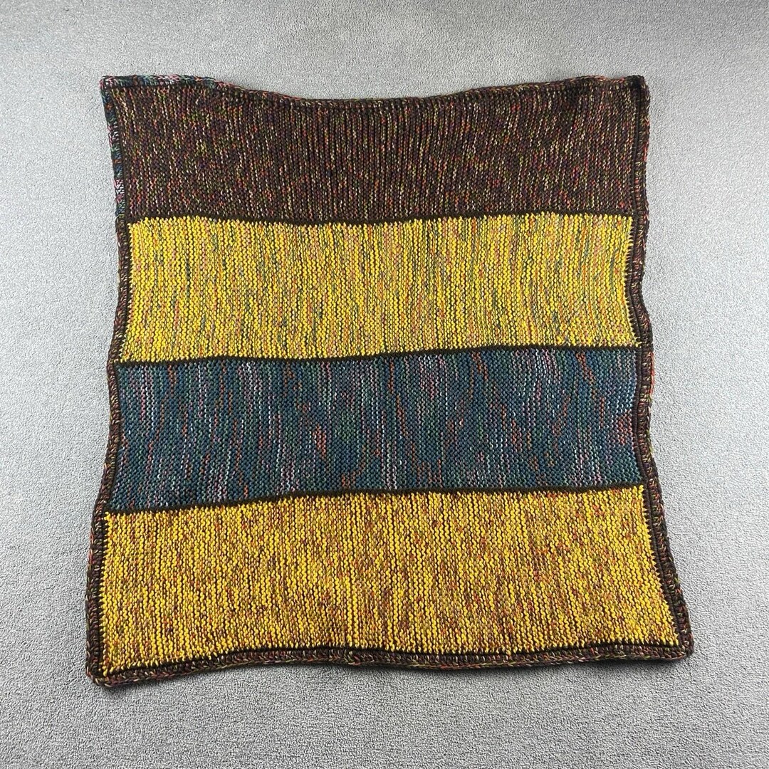 Handmade Knit Blanket Marled Yarn Multicolour Stripe Throw 90 X 90cm ...