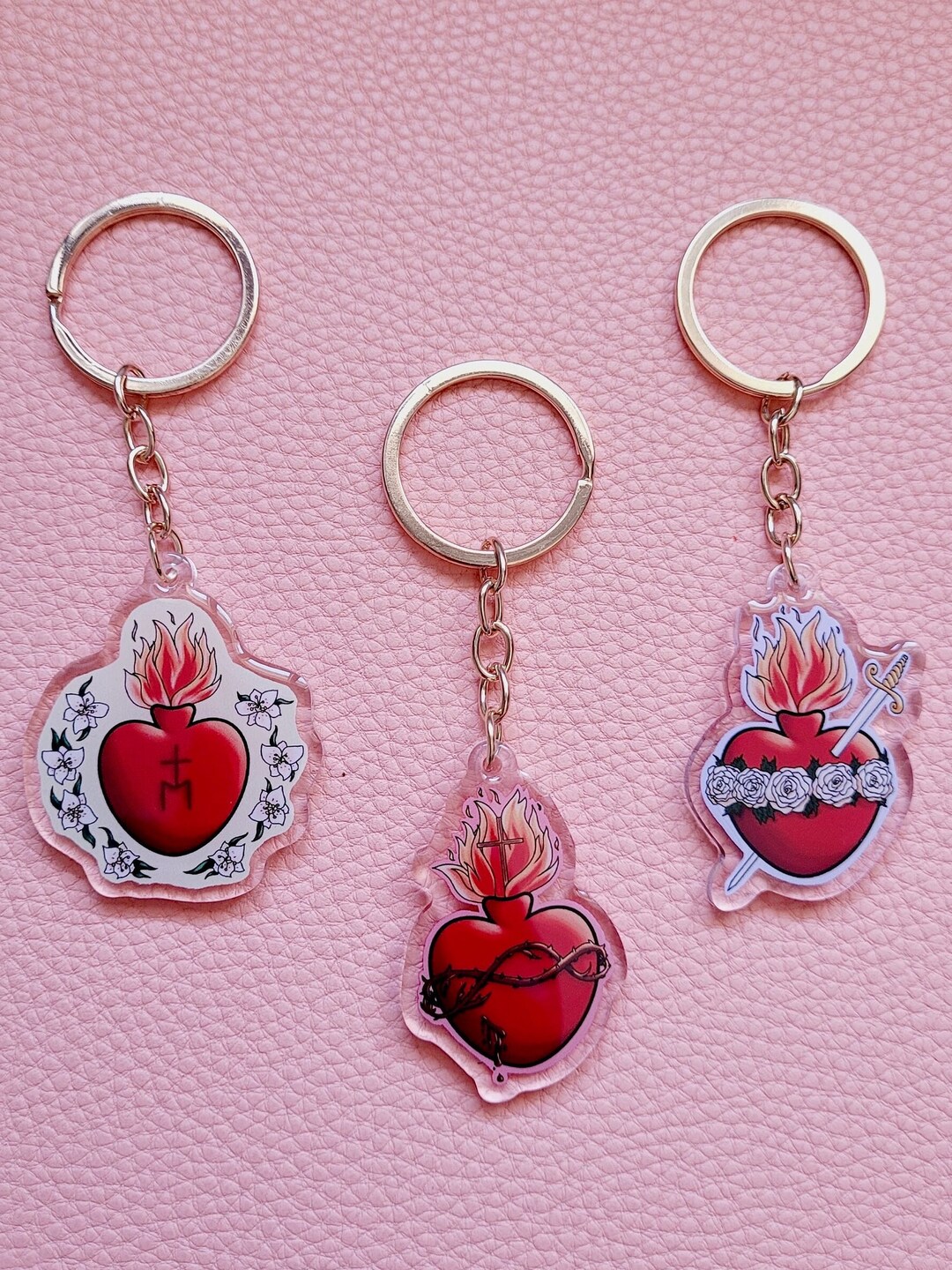 Holy Hearts Keychains, Sacred Heart of Jesus, Immaculate Heart of Mary ...