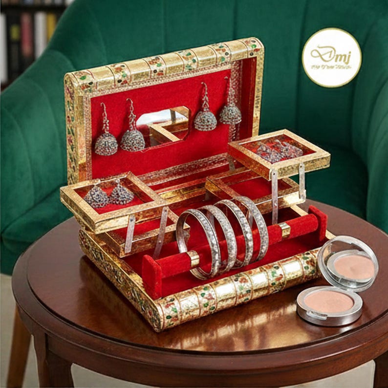 Hand Painted Peacock Jewelry Box With Red Velvet Indian Trinket Storage ...