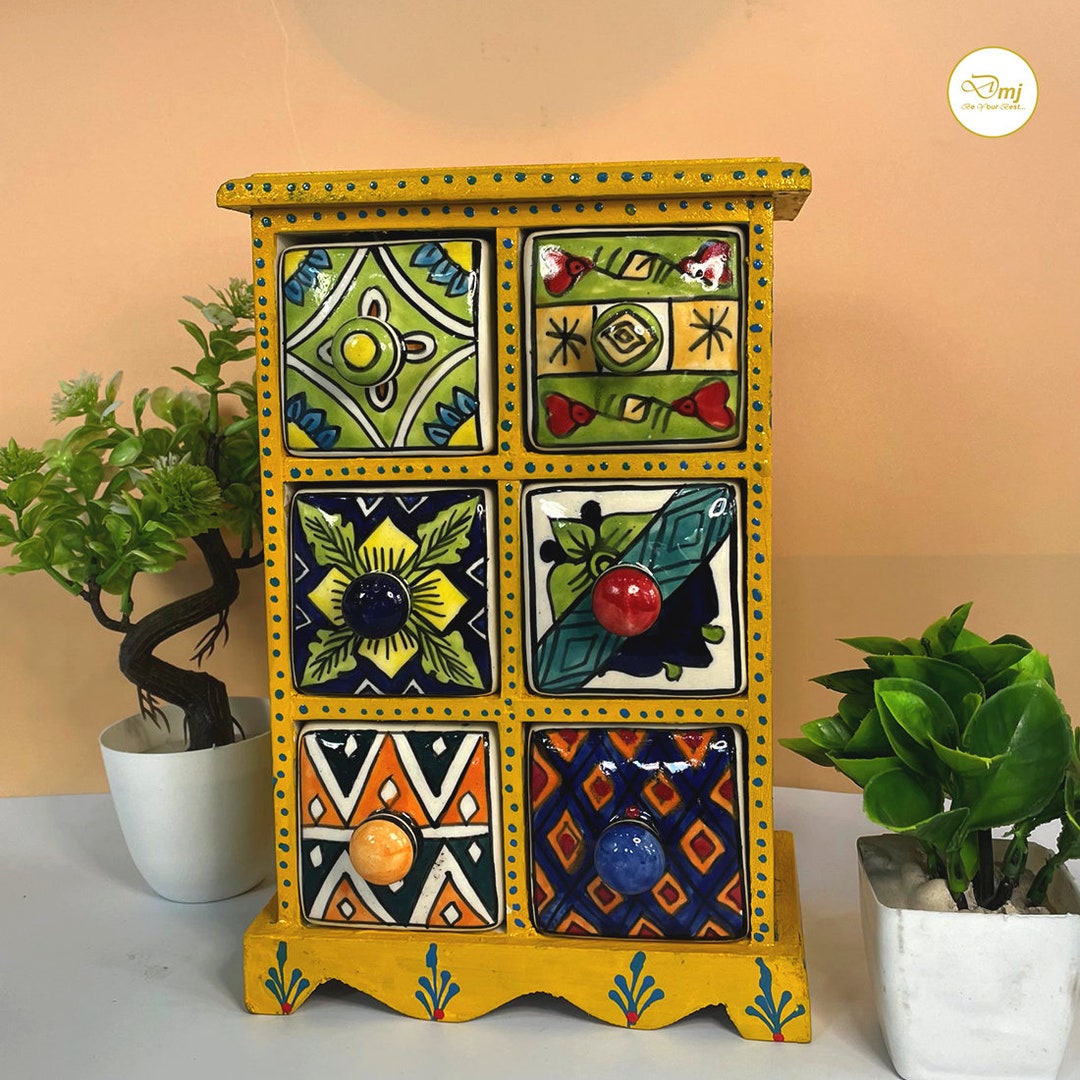 Chest of Drawers Hand Painted Spice and Coin Box/ Indian Furniture/ DMJ ...