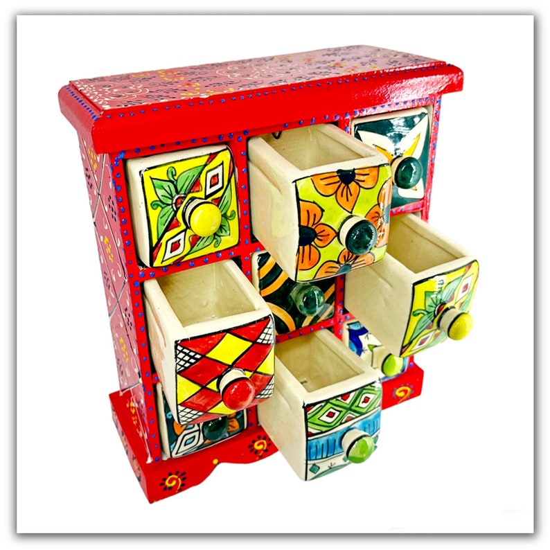 9 Box Jewelry Box, Art Box Storage, Hand Painted Chest Box, Wooden ...