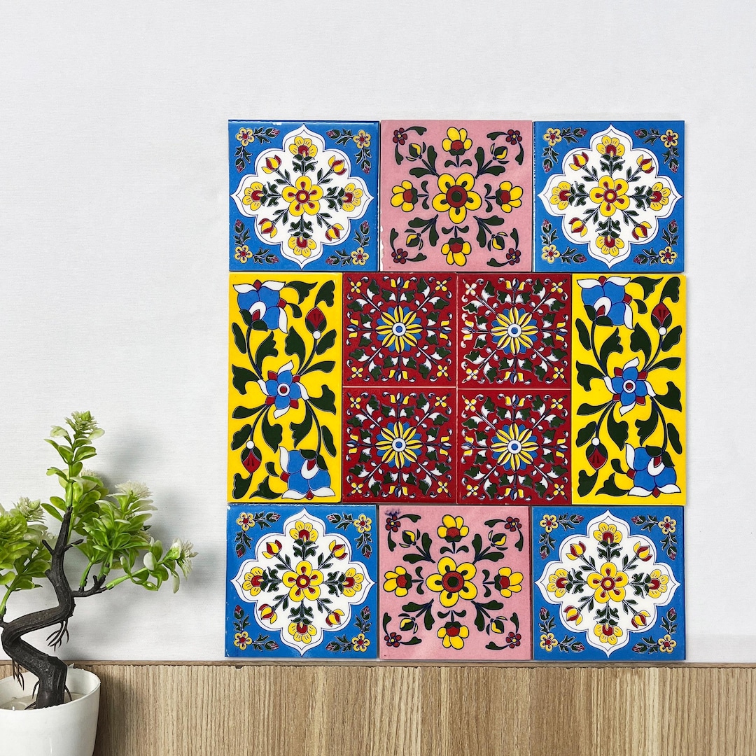 Handmade Indian Ceramic Tile Set | Decorative Wall Art - Etsy