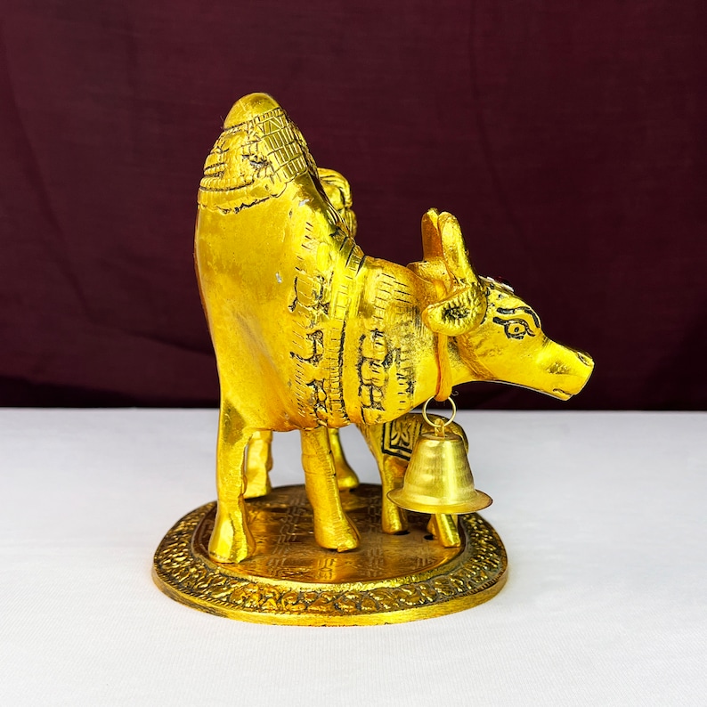 Handcrafted Golden Cow and Calf Sculpture Perfect for Temple Decor or ...