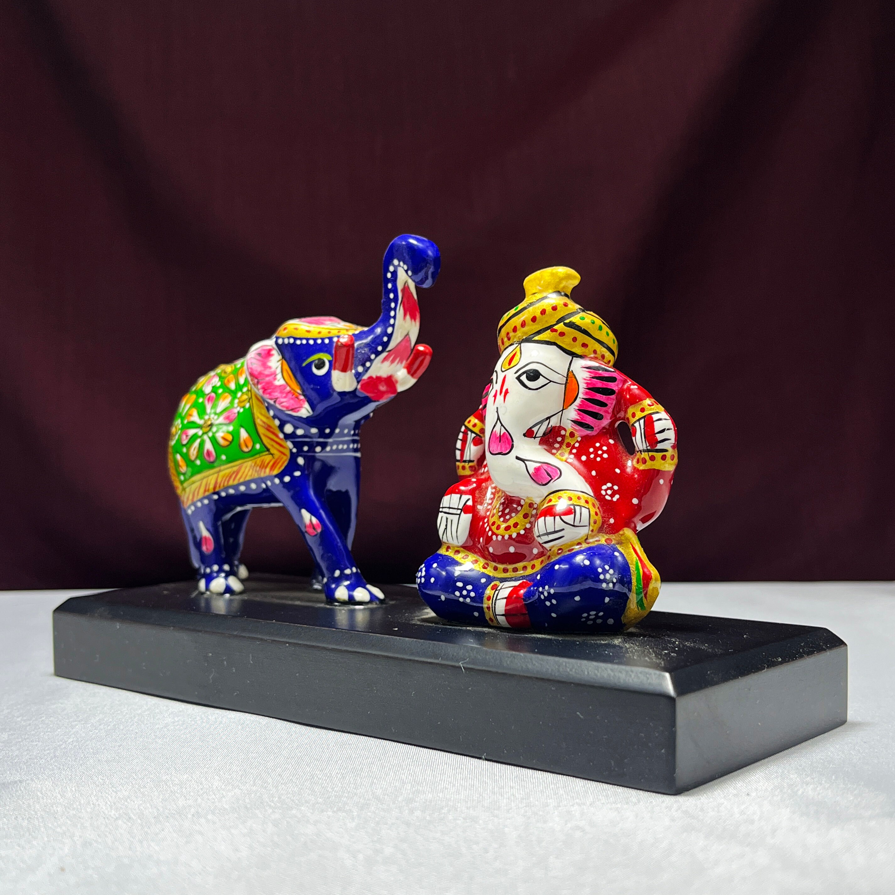 Hand Painted Lord Ganesha Metal Statue, Lucky Elephant God Idol for ...