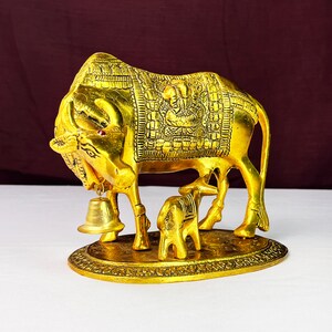Handcrafted Golden Cow and Calf Sculpture Perfect for Temple Decor or ...