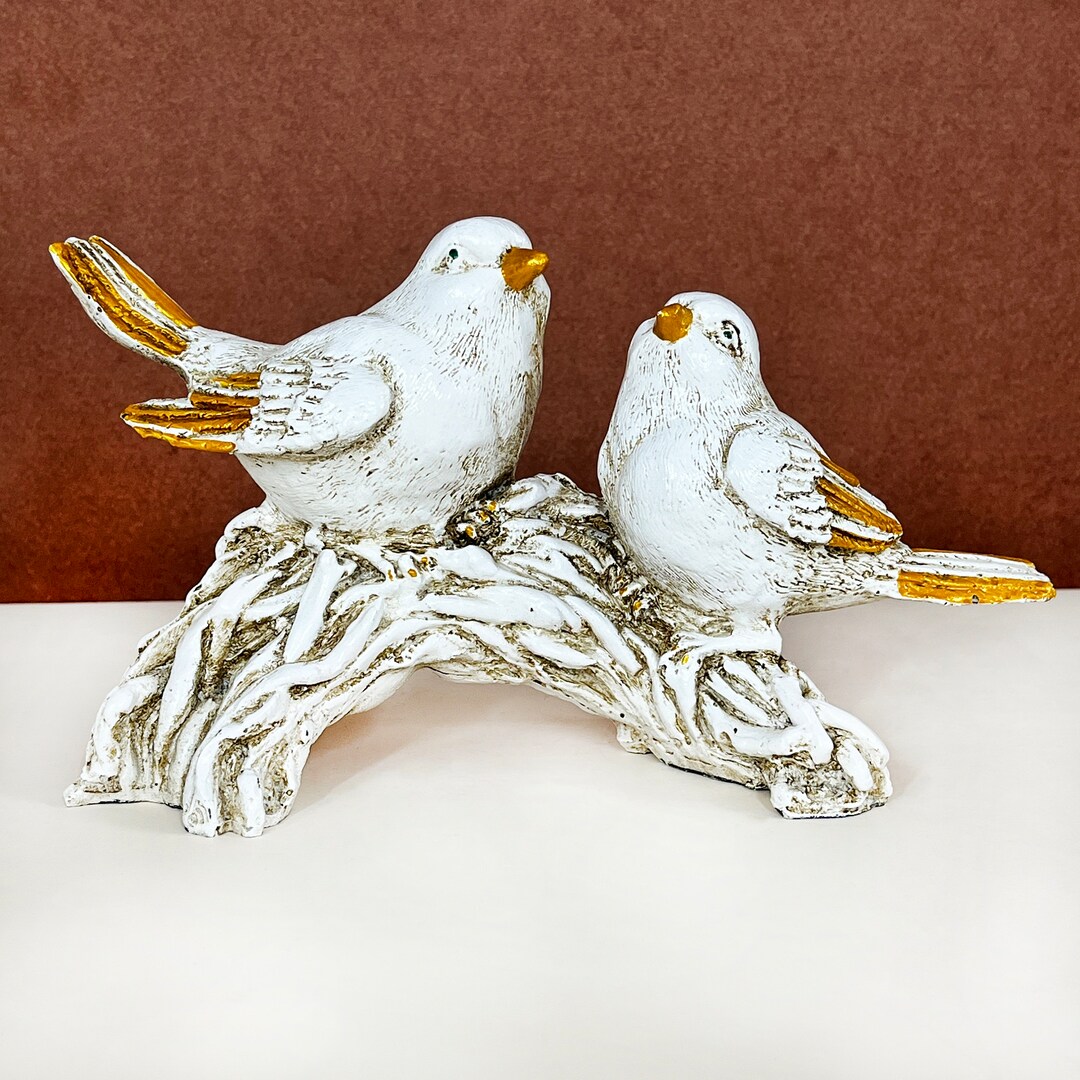 Vintage White Sparrows Statue on Tree Showpiece for Office Decor ...