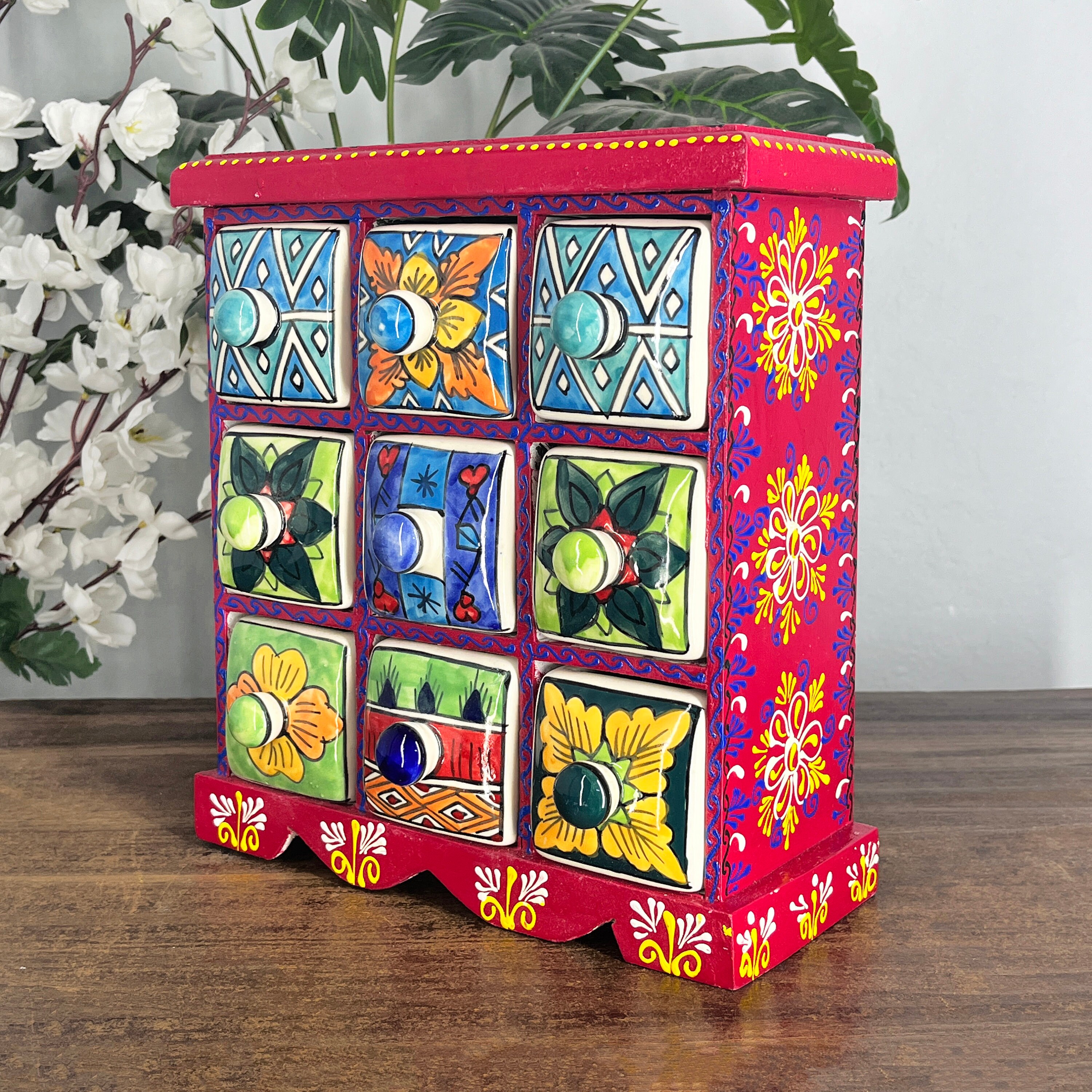 9 Box Jewelry Box, Art Box Storage, Hand Painted Chest Box, Wooden ...