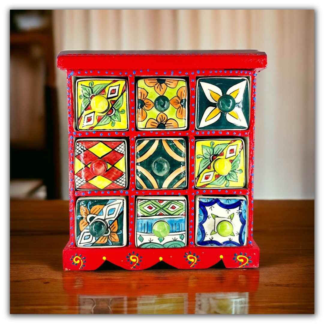 9 Box Jewelry Box, Art Box Storage, Hand Painted Chest Box, Wooden ...