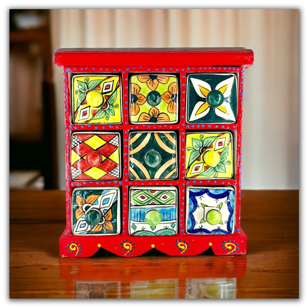 9 Box Jewelry Box, Art Box Storage, Hand Painted Chest Box, Wooden ...