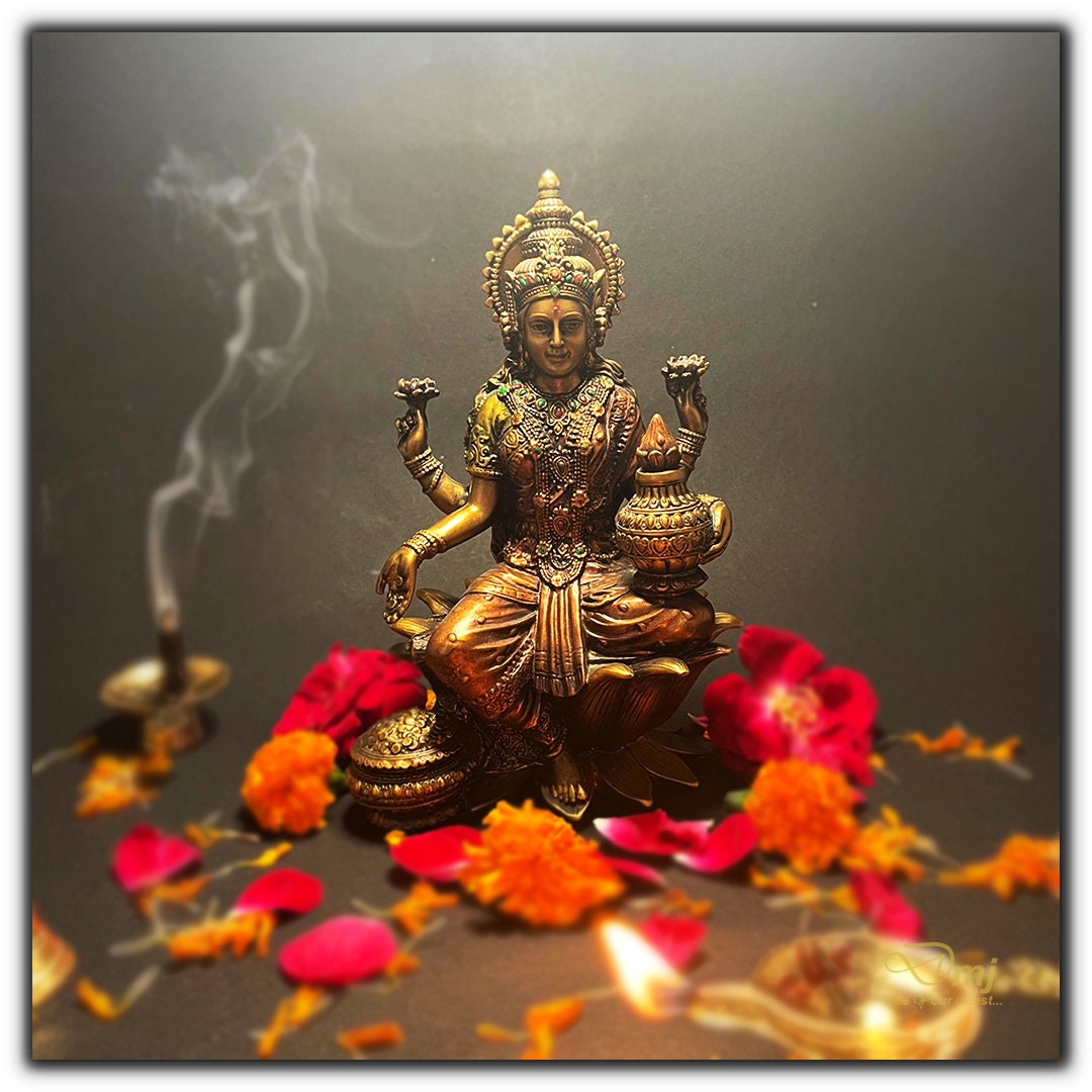 Brass Finish Laxmi Statue, Indian Handmade Laxmi Idol for Temple Decor ...