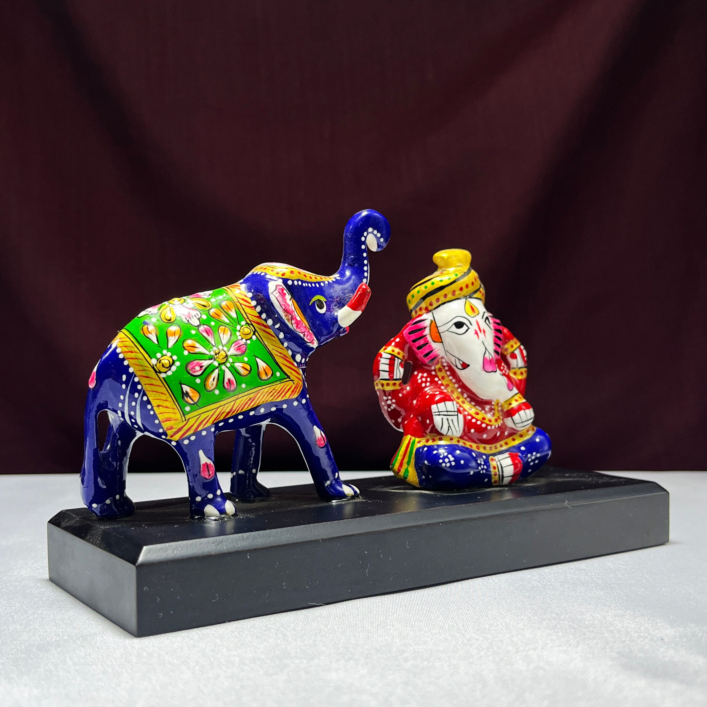 Hand Painted Lord Ganesha Metal Statue, Lucky Elephant God Idol for ...