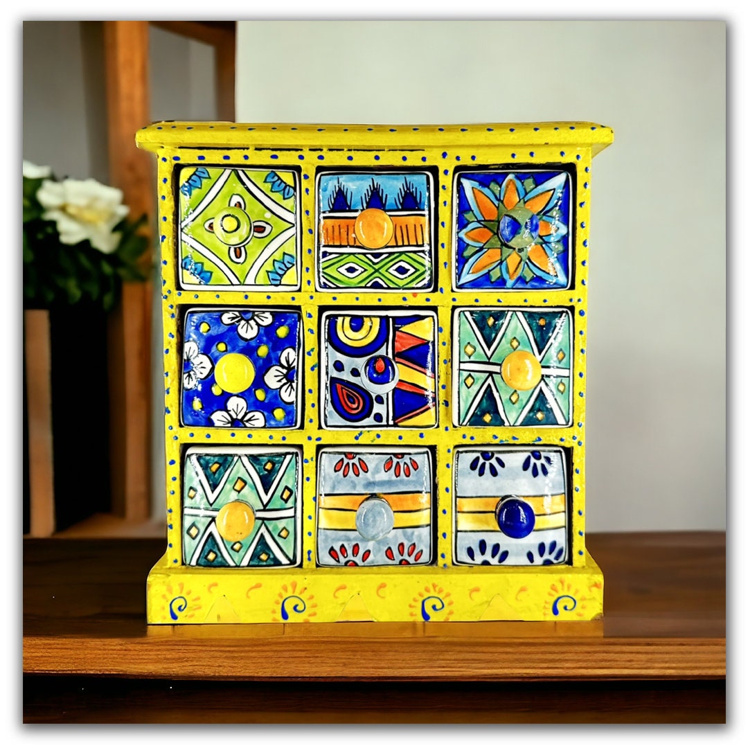 9 Box Jewelry Box, Art Box Storage, Hand Painted Chest Box, Wooden ...