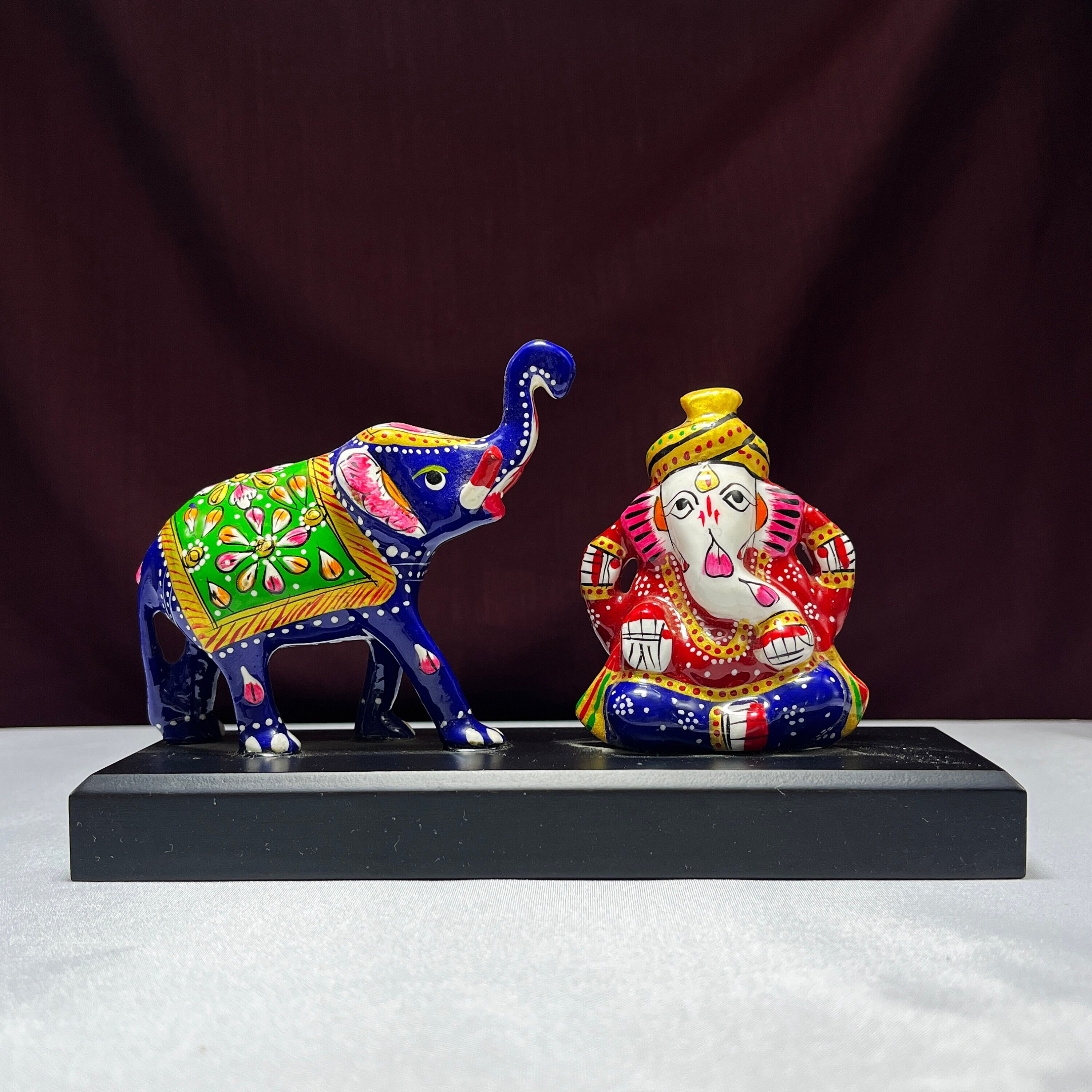 Hand Painted Lord Ganesha Metal Statue, Lucky Elephant God Idol for ...